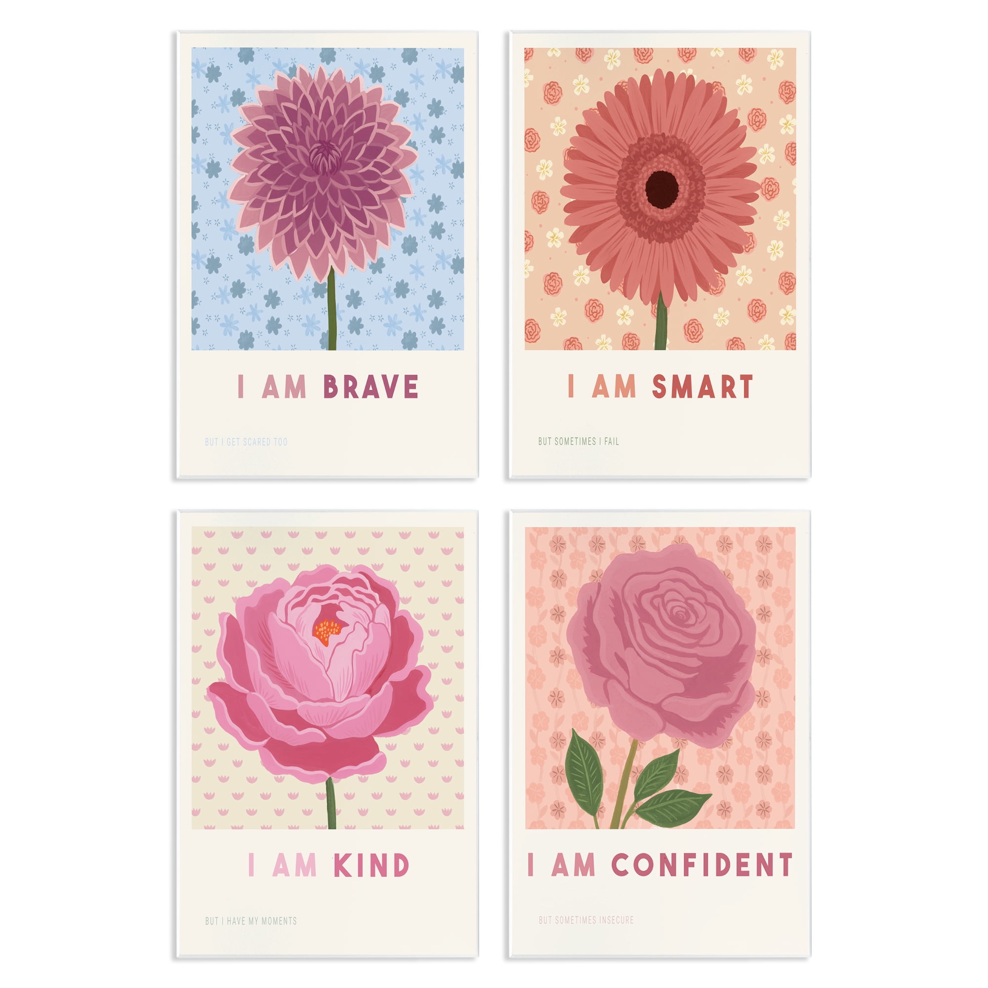 Stupell Industries Inspiring Flower Affirmations 4 Piece Wall Plaque ...
