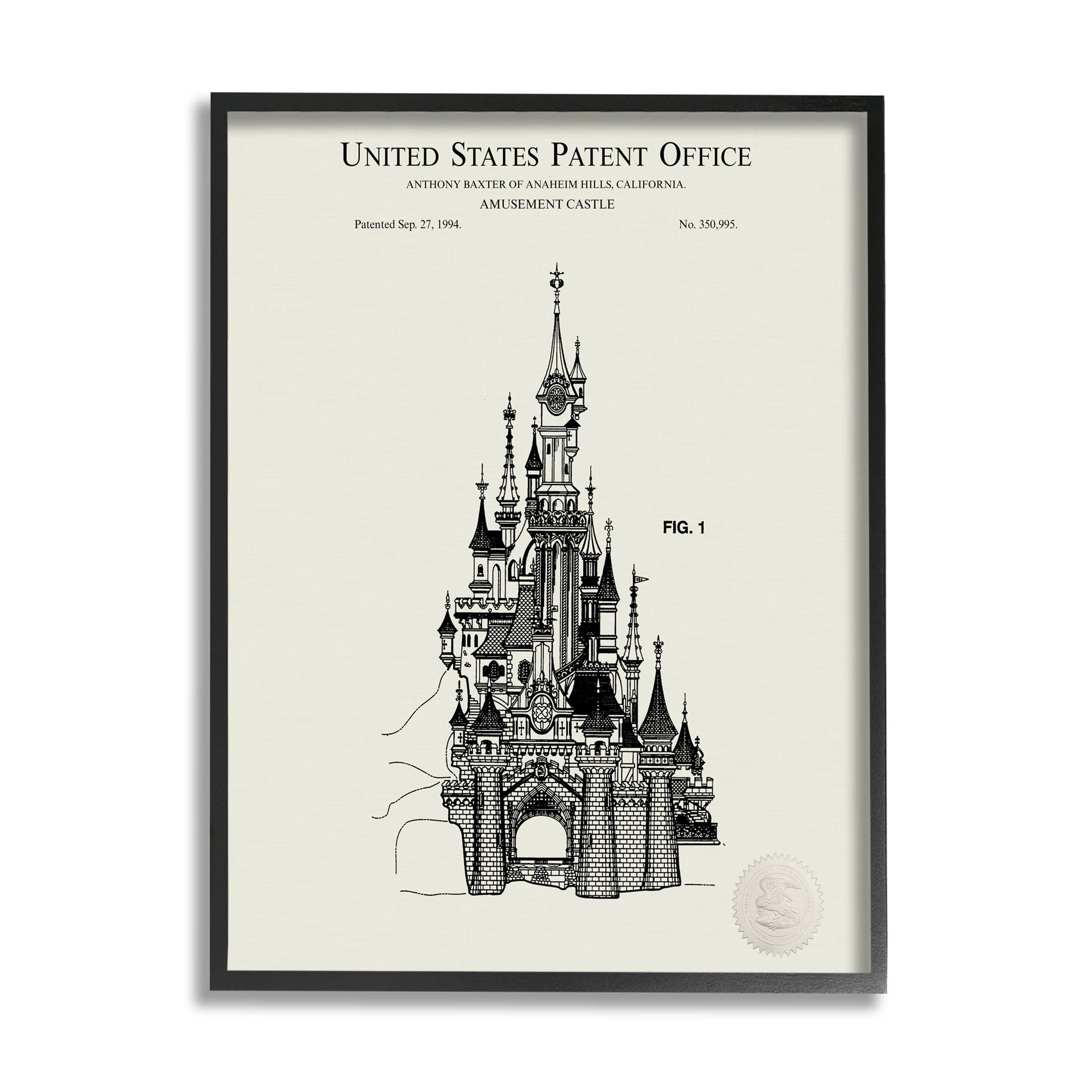Stupell Industries Intricate Castle Blueprint Diagram Graphic Art Black ...