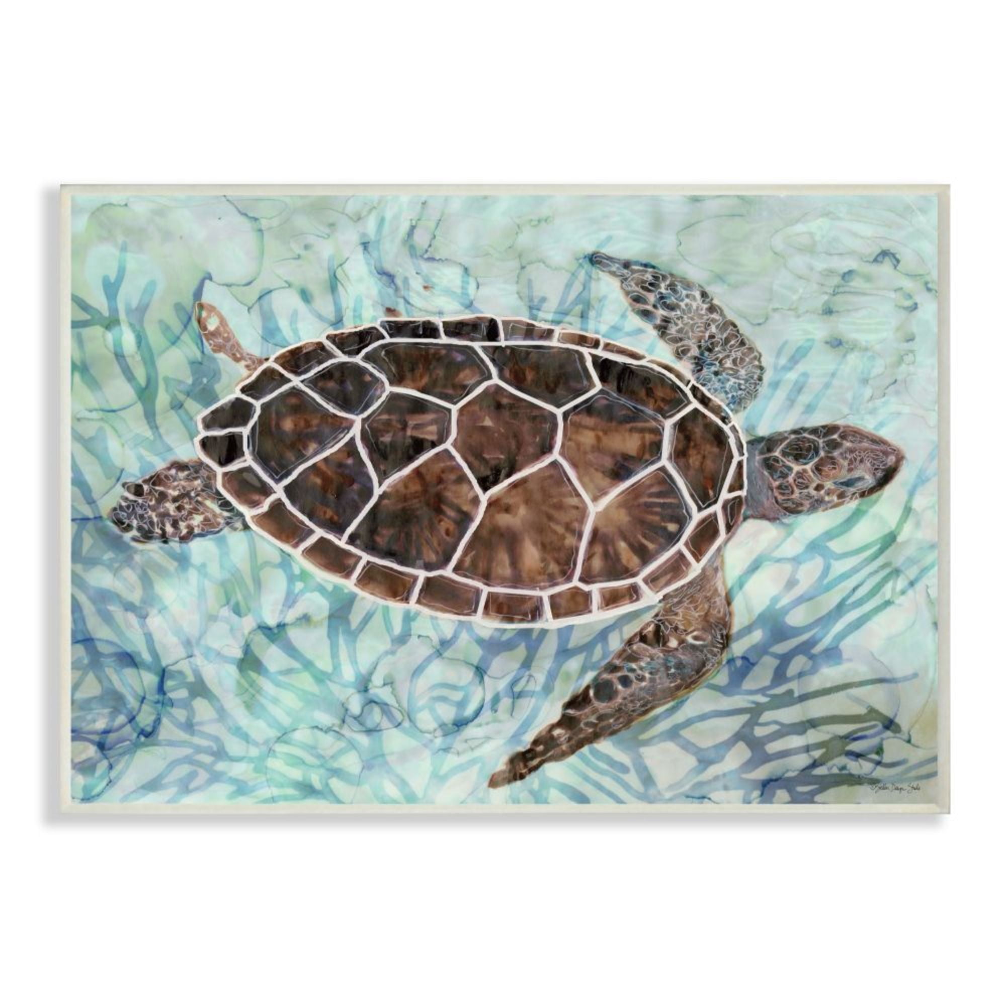 Stupell Industries Intricate Sea Tortoise Abstract Blue Coral Design by ...