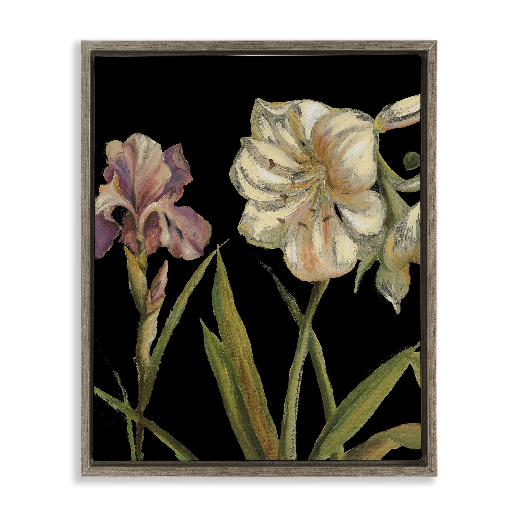 Stupell Industries Iris Flowers on Black Botanical & Floral Painting ...