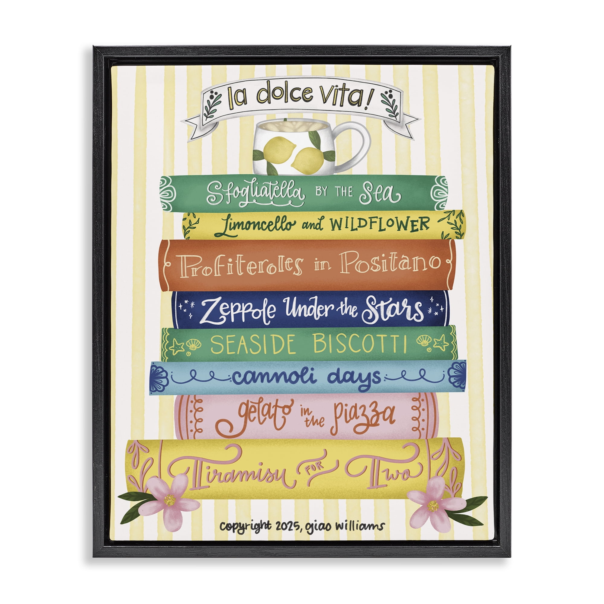 Stupell Industries Italian Kitchen Cook Books Black Framed Floater ...