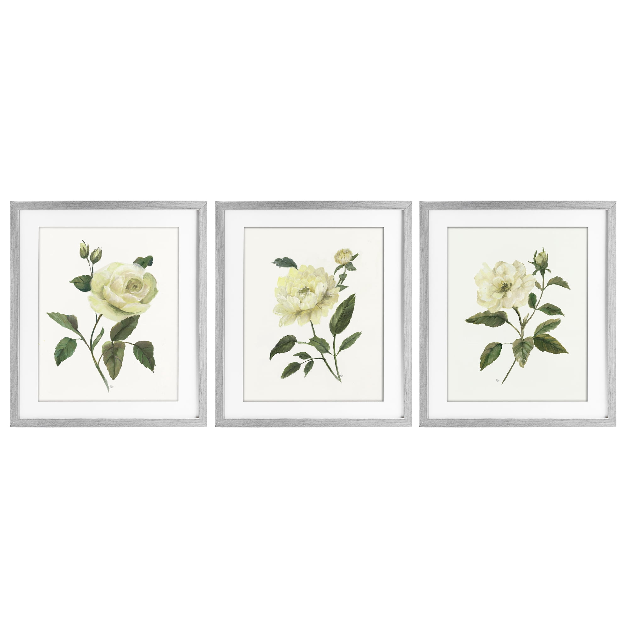 Stupell Industries Ivory Budding Garden Flowers 3 Piece Gray Framed ...