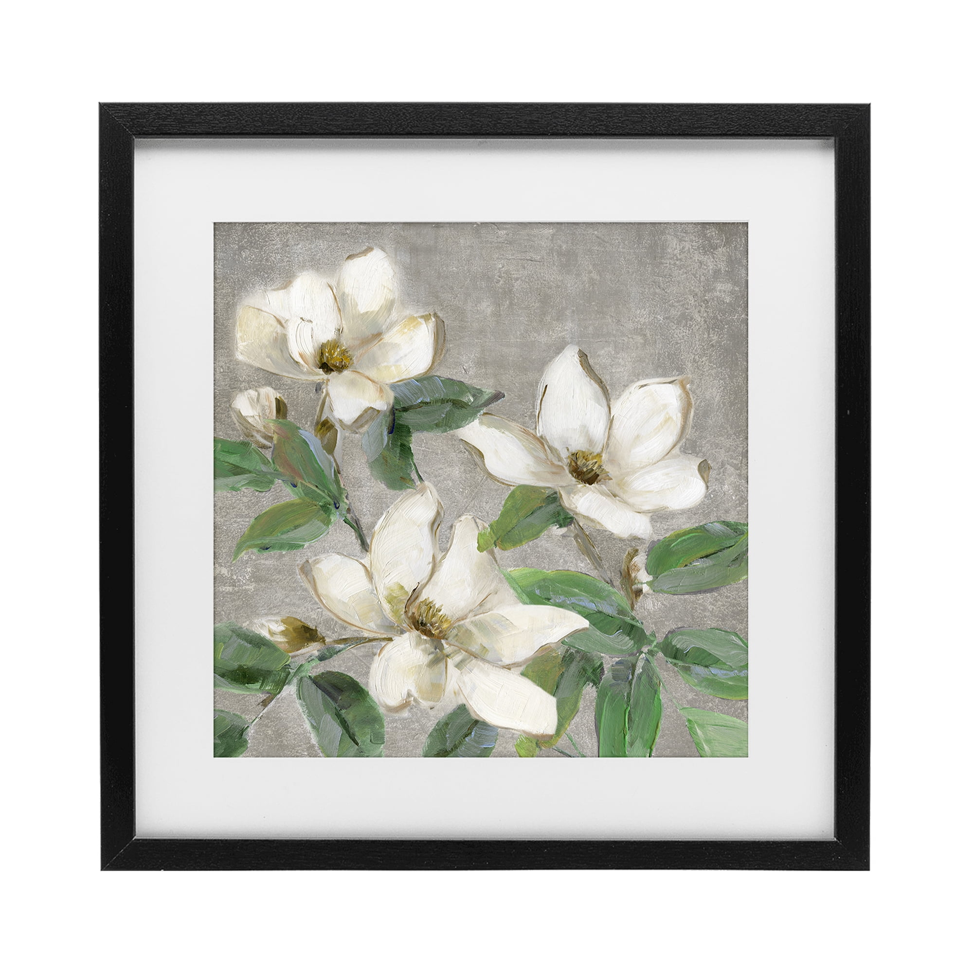Stupell Industries Ivory Magnolias on Grey Black Framed Print Under ...