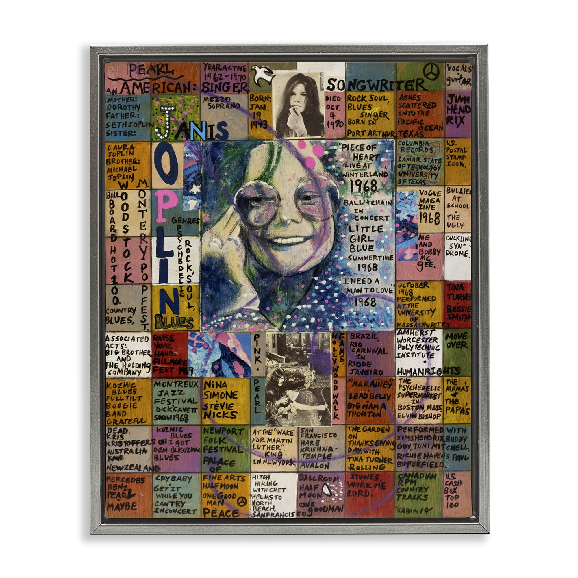 Stupell Industries Janis Joplin Collage People Drawing Gray Floater ...