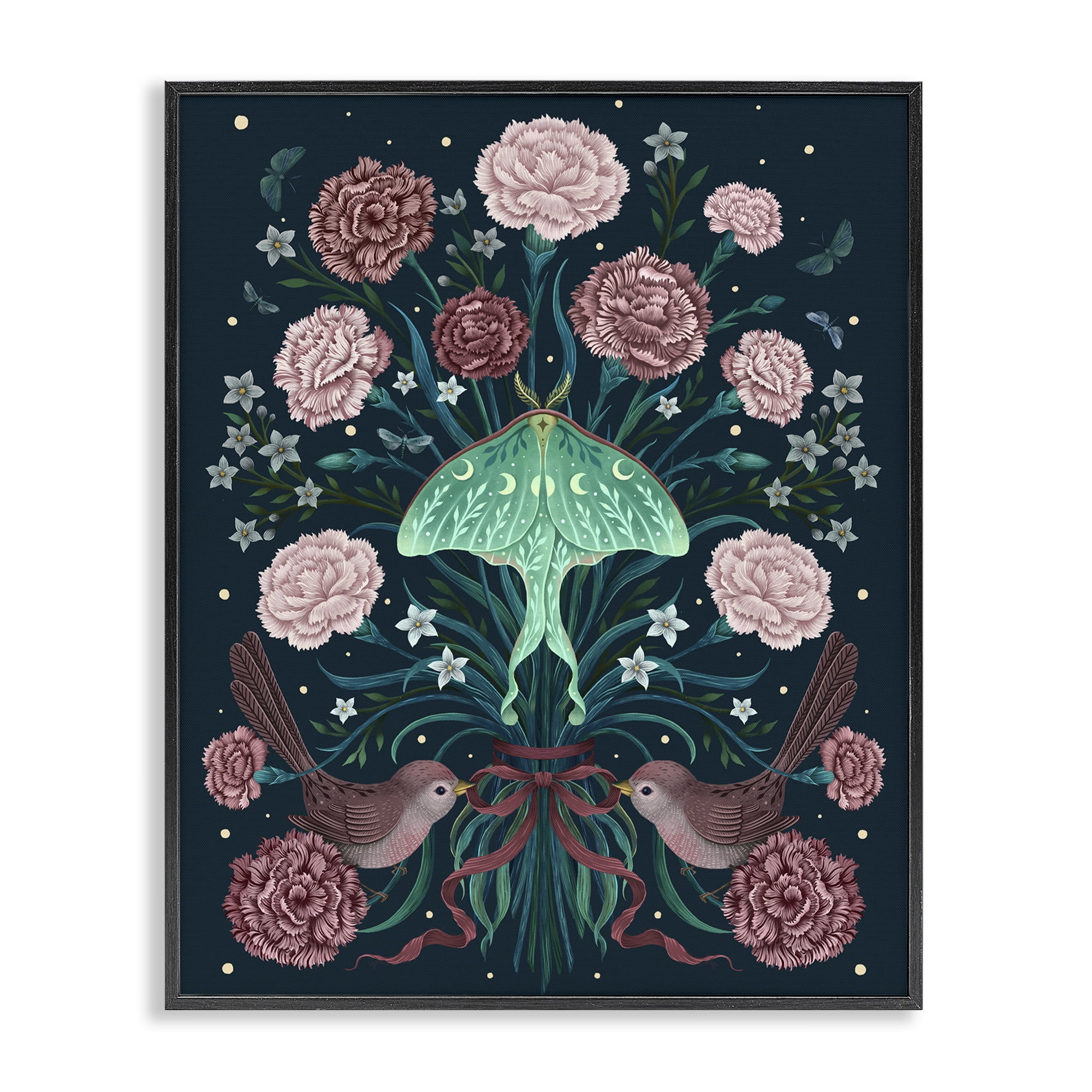 Stupell Industries January Carnations & Moth Black Framed Giclee Art ...