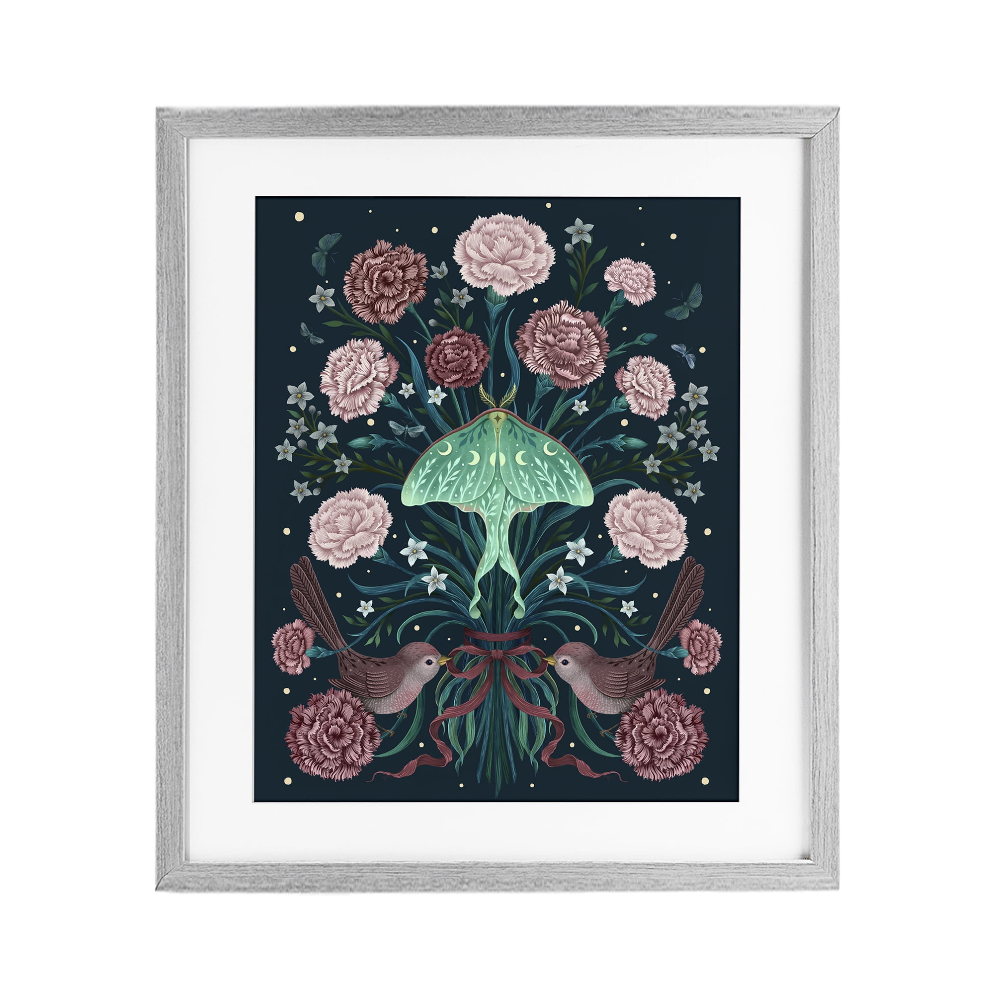 Stupell Industries January Carnations & Moth Gray Framed Print Under ...