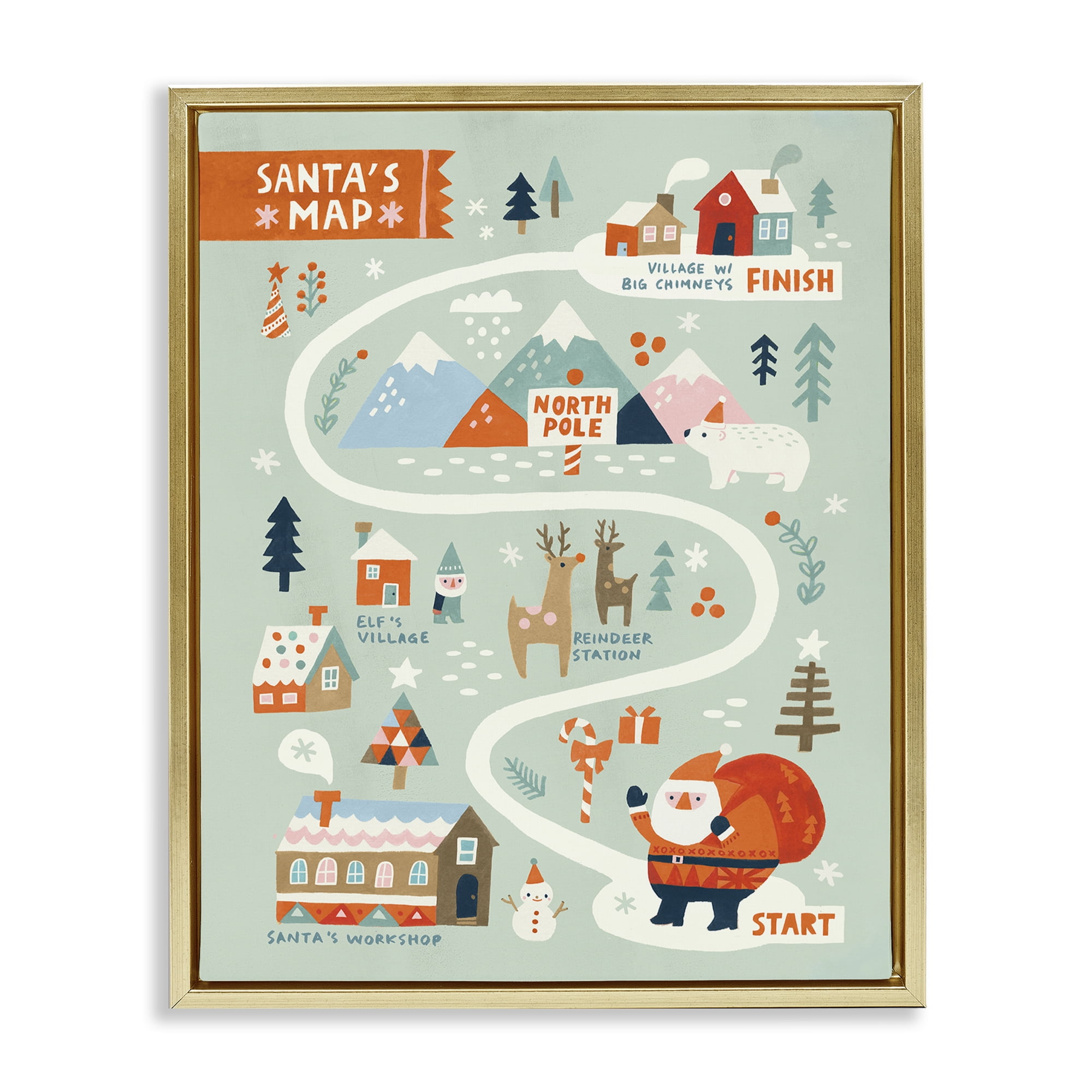 Stupell Industries Jolly Map Of North Pole Holiday Painting Gold ...