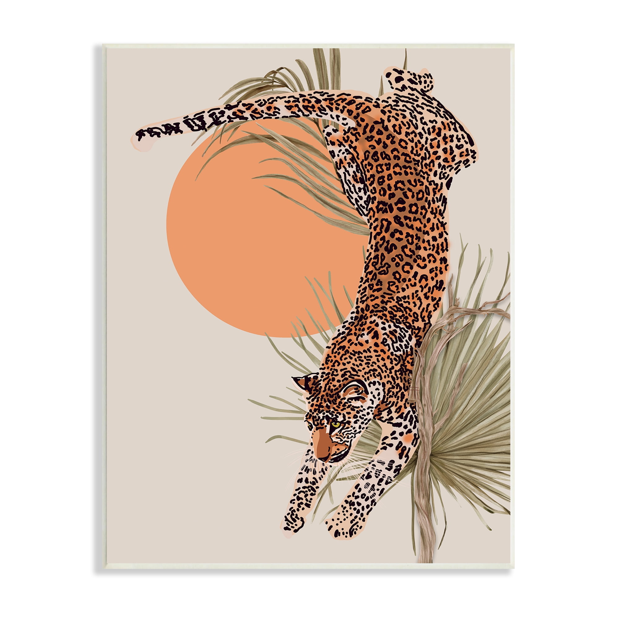Stupell Industries Jungle Cat Leopard Pounce Orange Sun Palm Leaf, 13 x ...