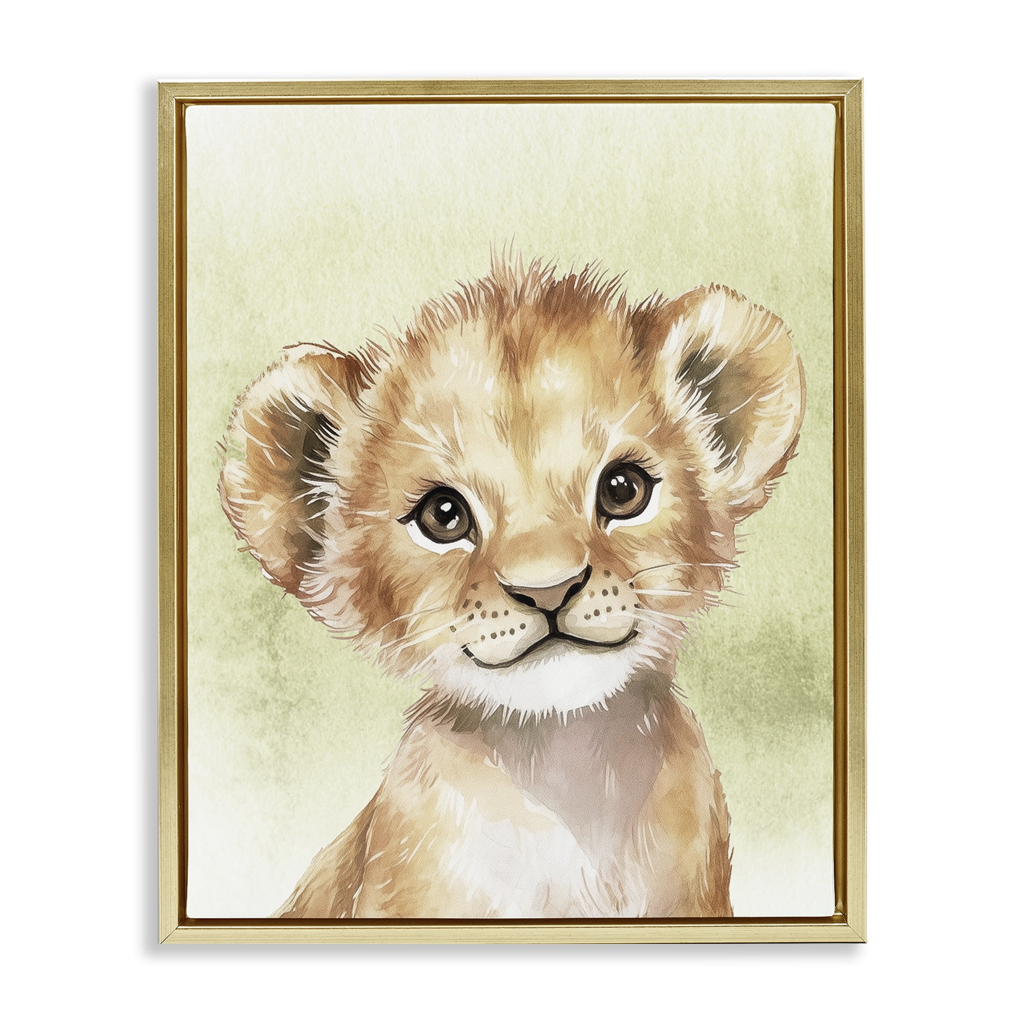 Stupell Industries Jungle Friends Baby Lion Gold Framed Floater Canvas ...