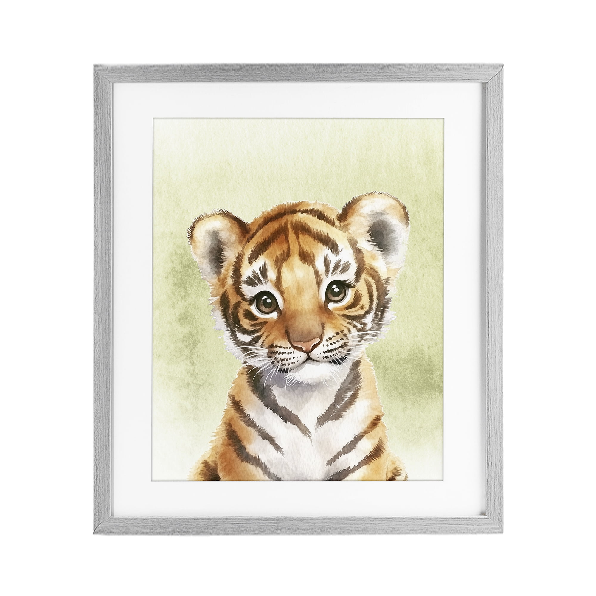 Stupell Industries Jungle Friends Baby Tiger Gray Framed Print Under ...