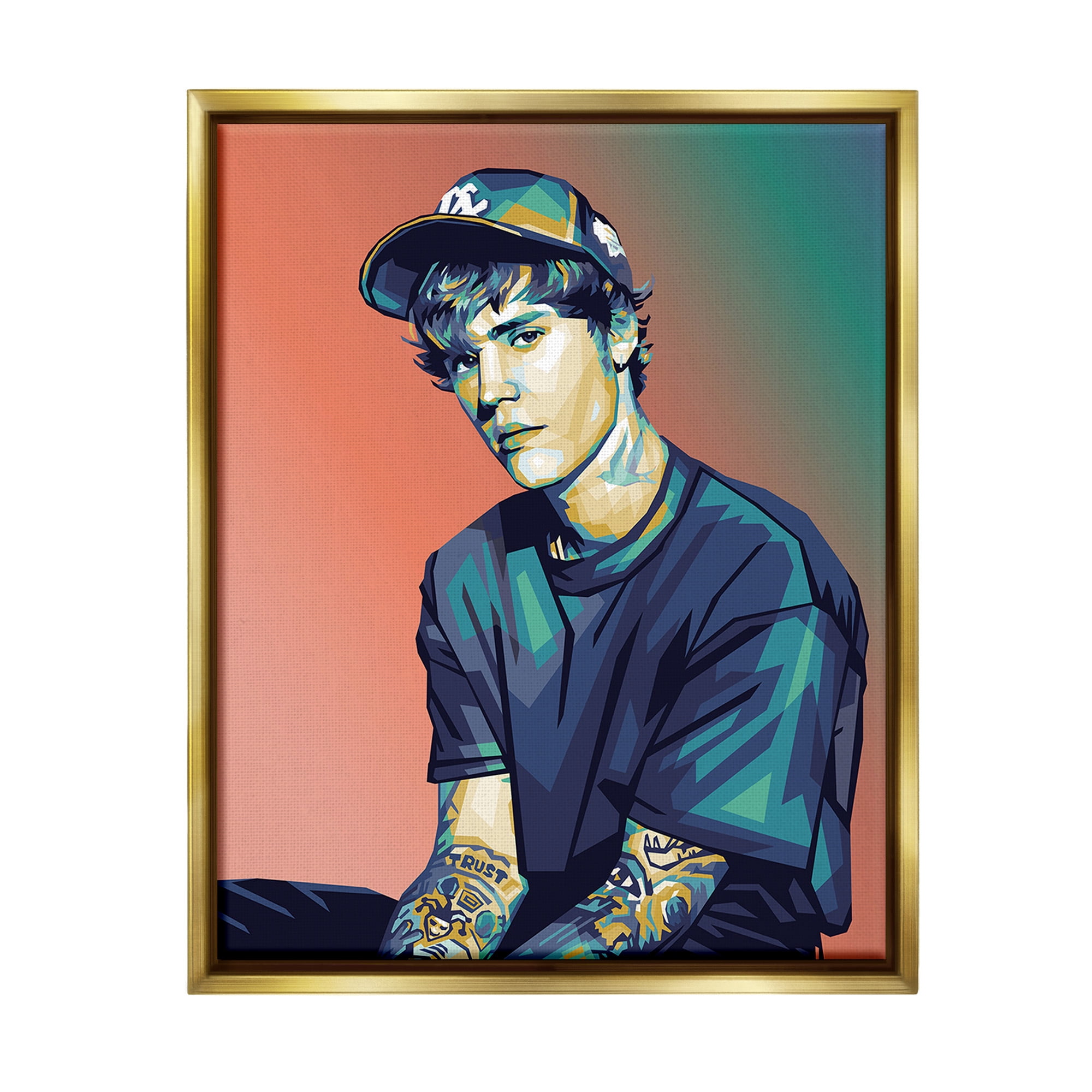 Stupell Industries Justin Portrait with Hat Abstract Painting Gold ...