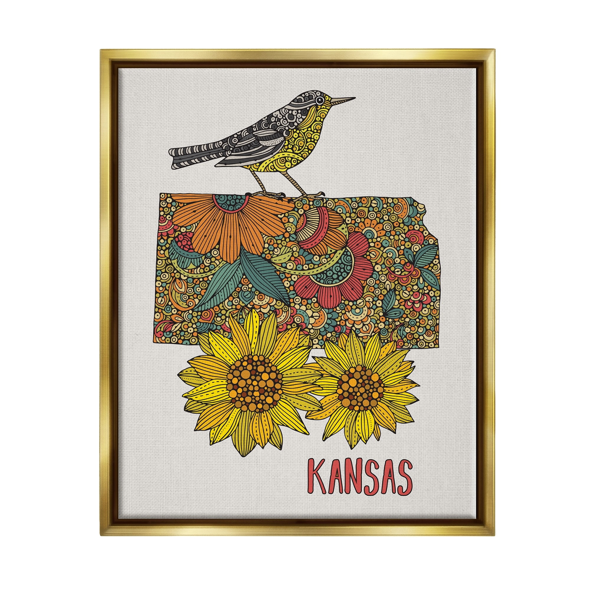 Stupell Industries Kansas Sunflower Blooms State Bird Detailed Pattern ...