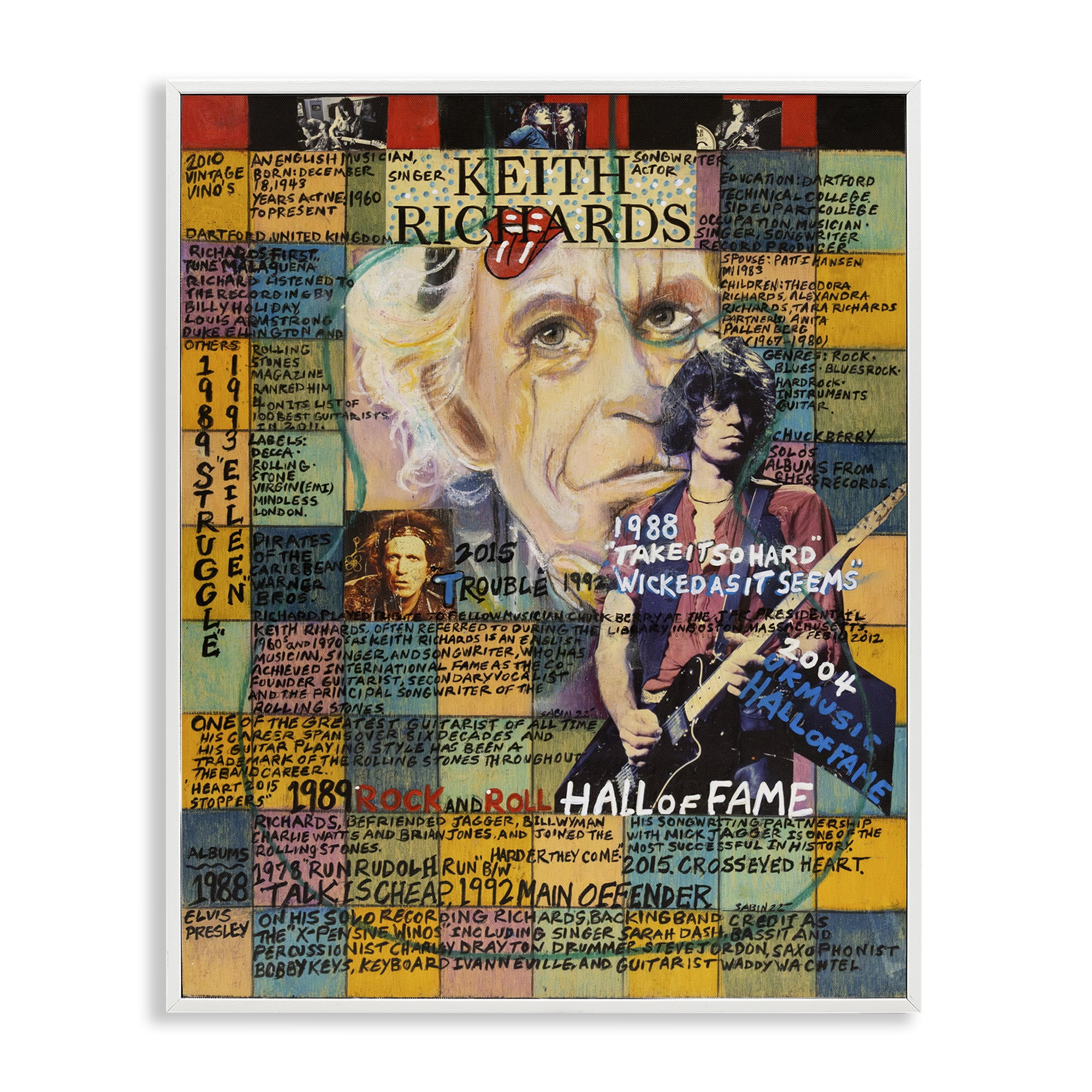 Stupell Industries Keith Richards Collage People Drawing White Framed ...