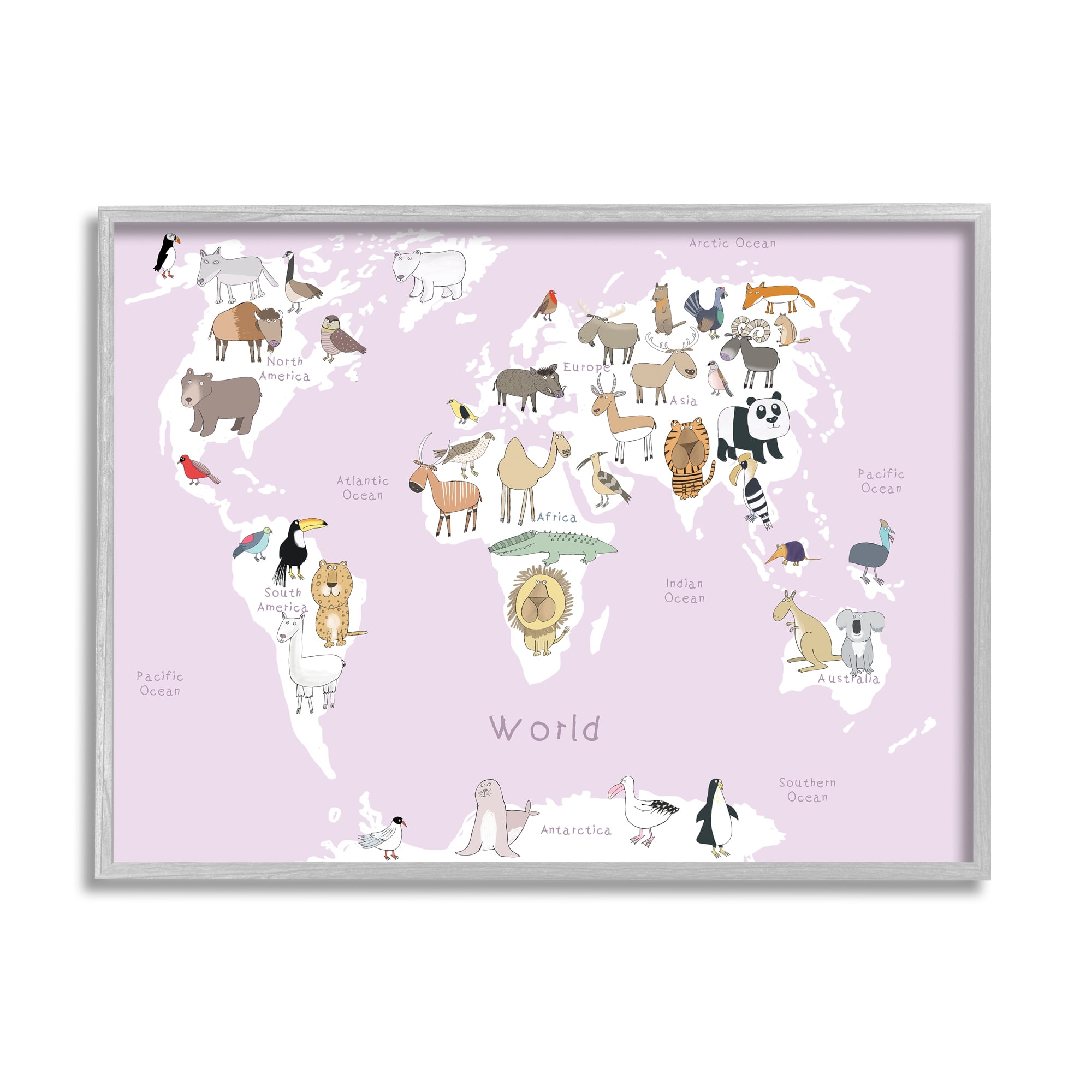 Stupell Kids Map of World with Animals - 11 x 14 Framed Art - Walmart.com