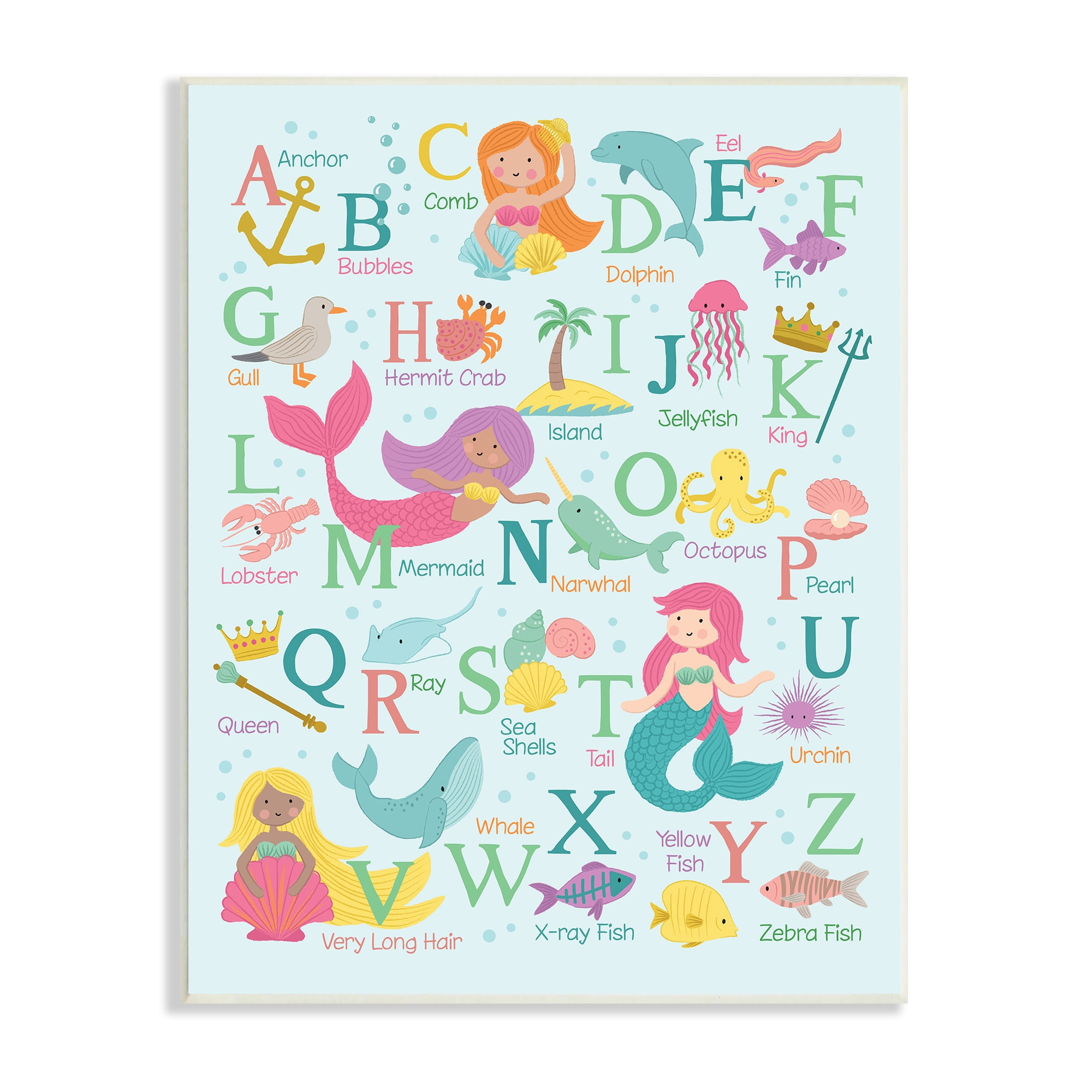 Stupell Industries Kid's Mermaid Alphabet Beach Fantasy ABC Typography ...