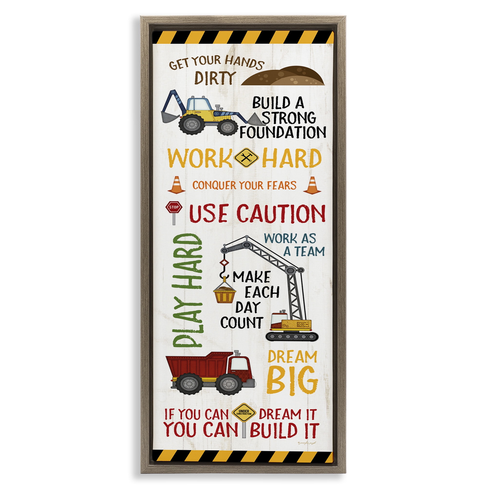 Stupell Industries Kids' Construction Zone Vehicles Transportation Painting Brown Floater Framed ...