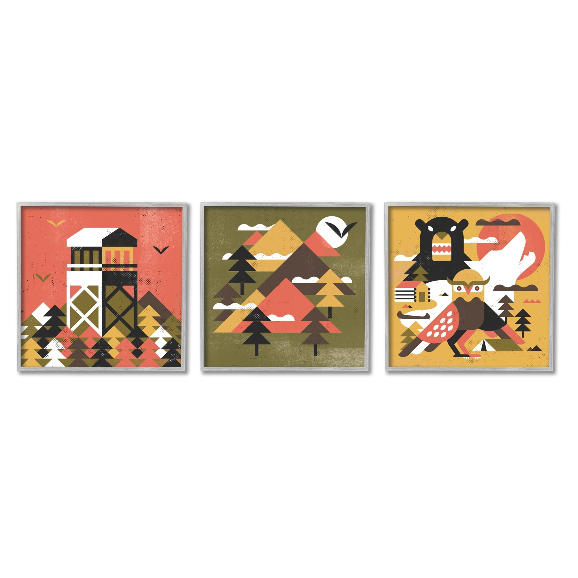 Stupell Industries Kids' Rustic Forest Animal Camp Adventure Geometric ...