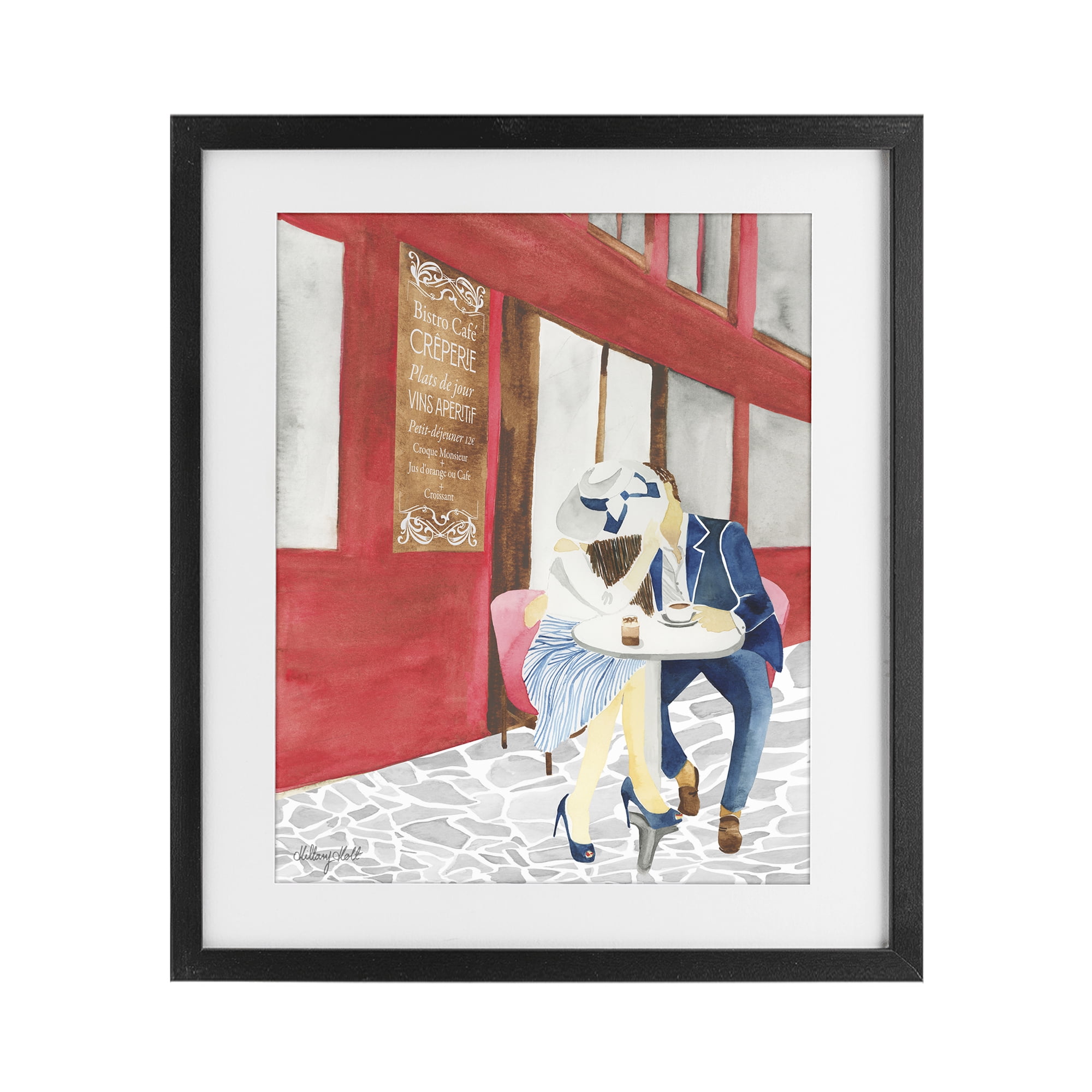 Stupell Industries Kiss At Parisian Cafe Black Framed Print Under Glass ...
