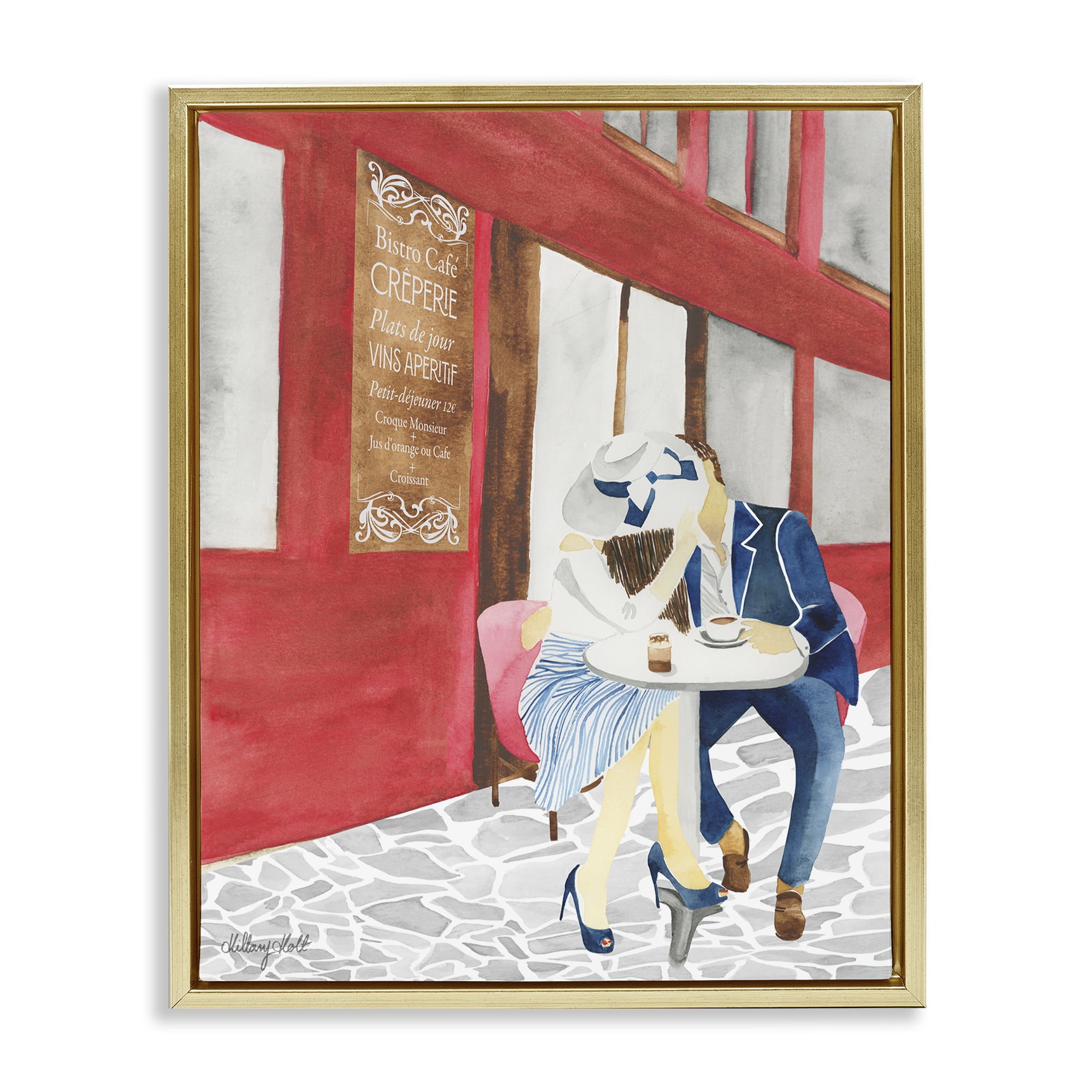 Stupell Industries Kiss At Parisian Cafe Gold Framed Floater Canvas ...