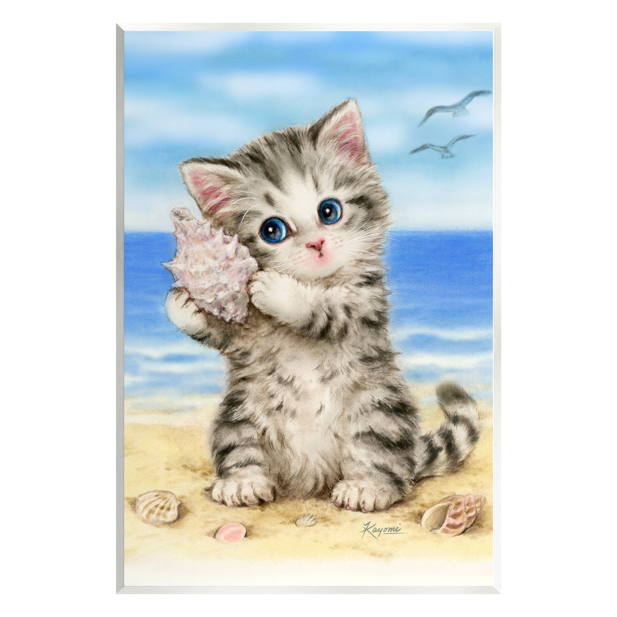 Stupell Industries Kitten with Conch Shell Animals & Insects Painting ...