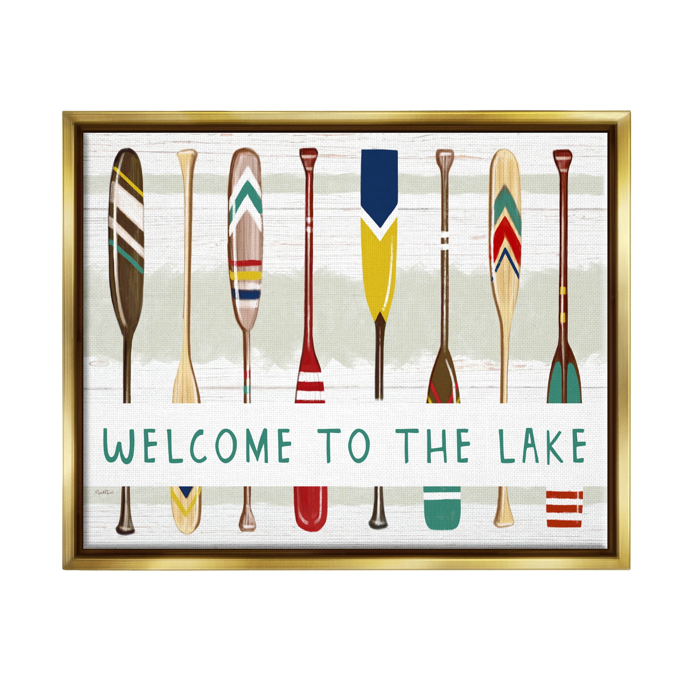 Stupell Industries Lake House Welcome Boat Paddles Graphic Art Metallic ...