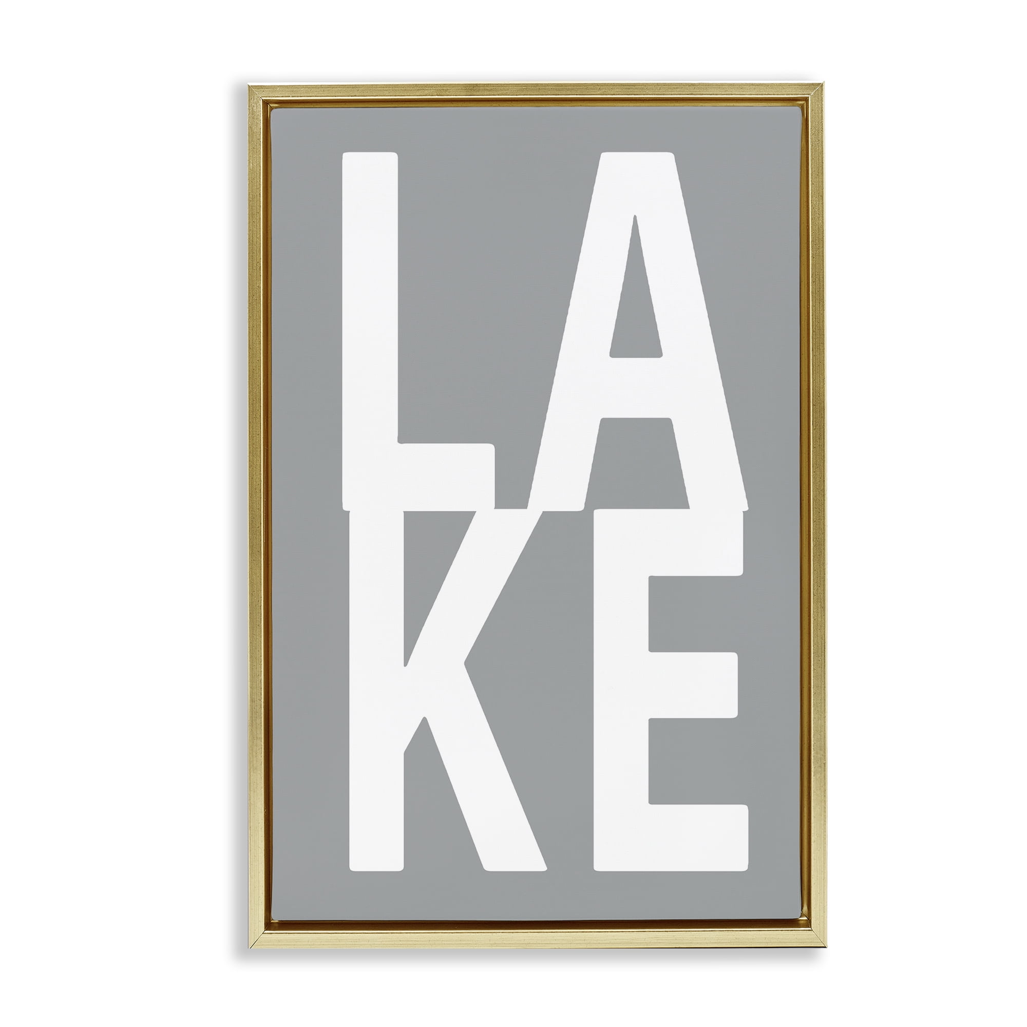 Stupell Industries Lake Word on Grey Typography Painting Gold Floater ...