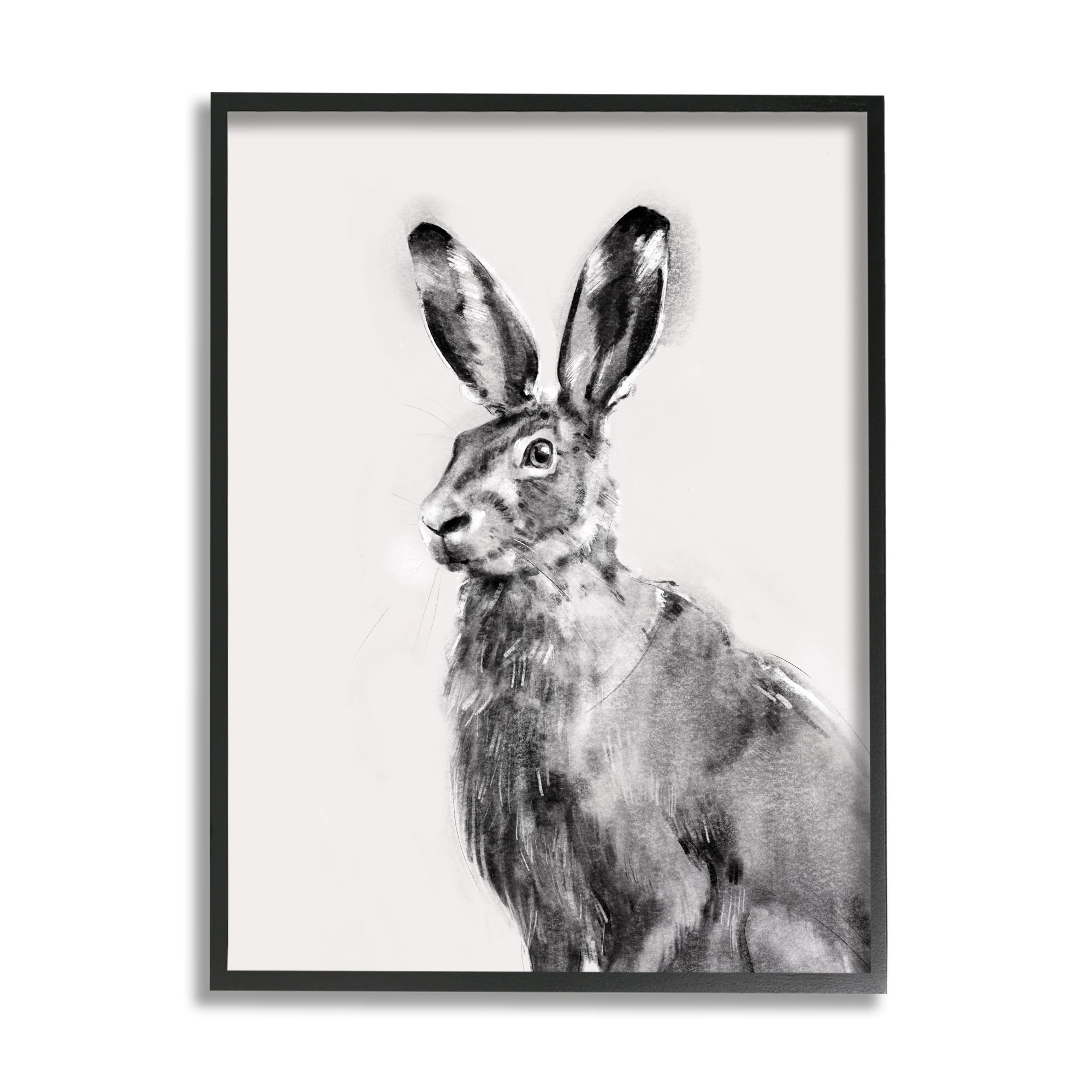 Stupell Industries Large Wild Hare Portrait Minimal Black Off-White ...