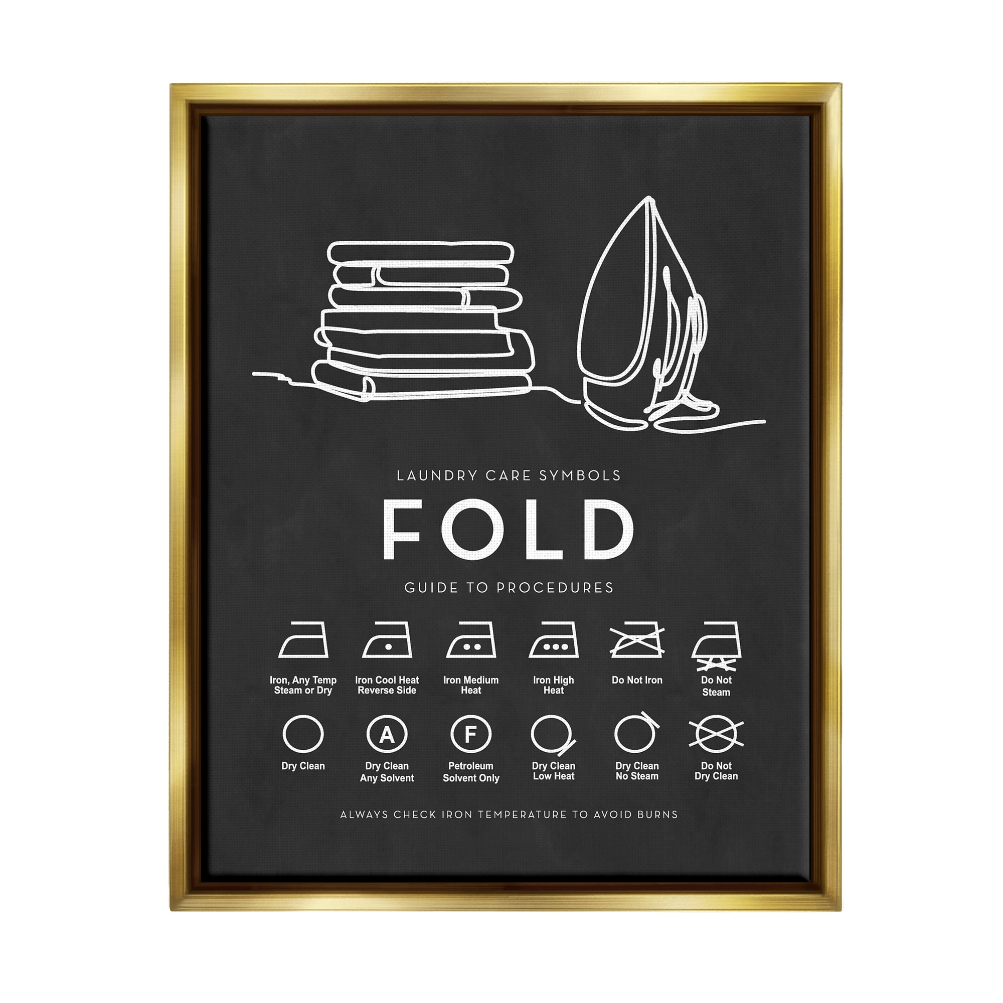 Stupell Industries Laundry Diagram Symbols Chart Ironing Folding Guide Graphic Art Metallic Gold ...