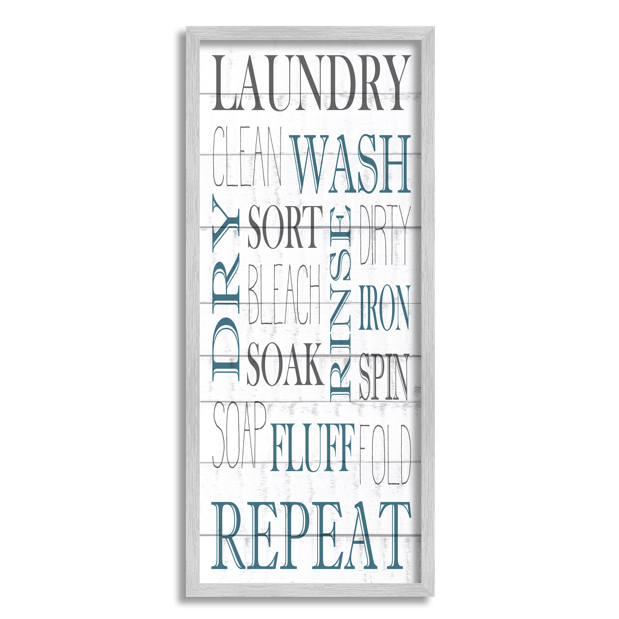 Stupell Industries Laundry Room Blue White Text Typography Sign Framed Wall Art, 10 x 24, Design ...
