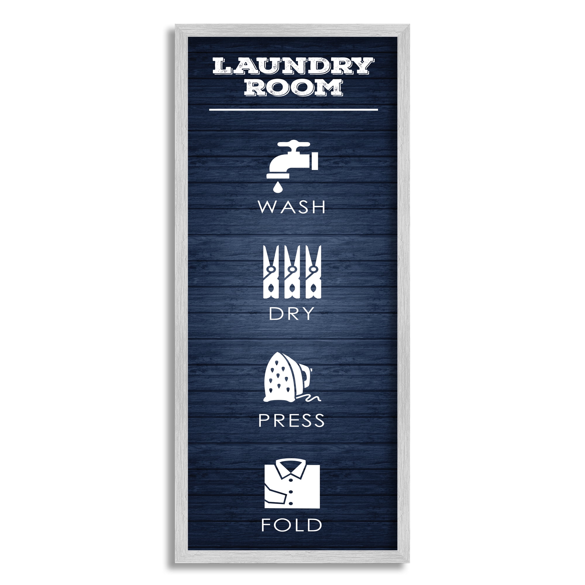 Stupell Industries Laundry Room Icons Rustic Blue Pattern Cleaning ...