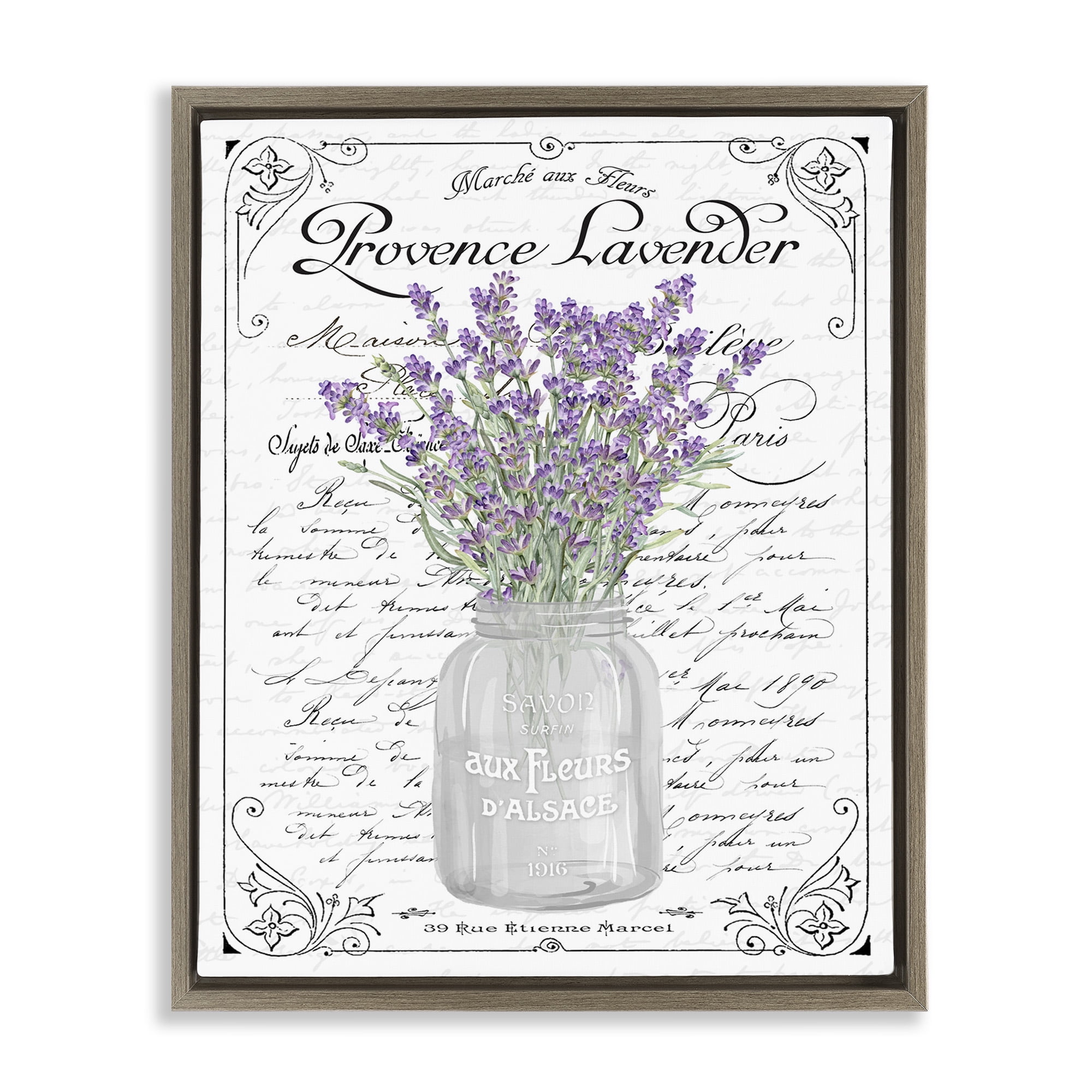 Stupell Industries Lavender Ornate French Script Botanical & Floral ...
