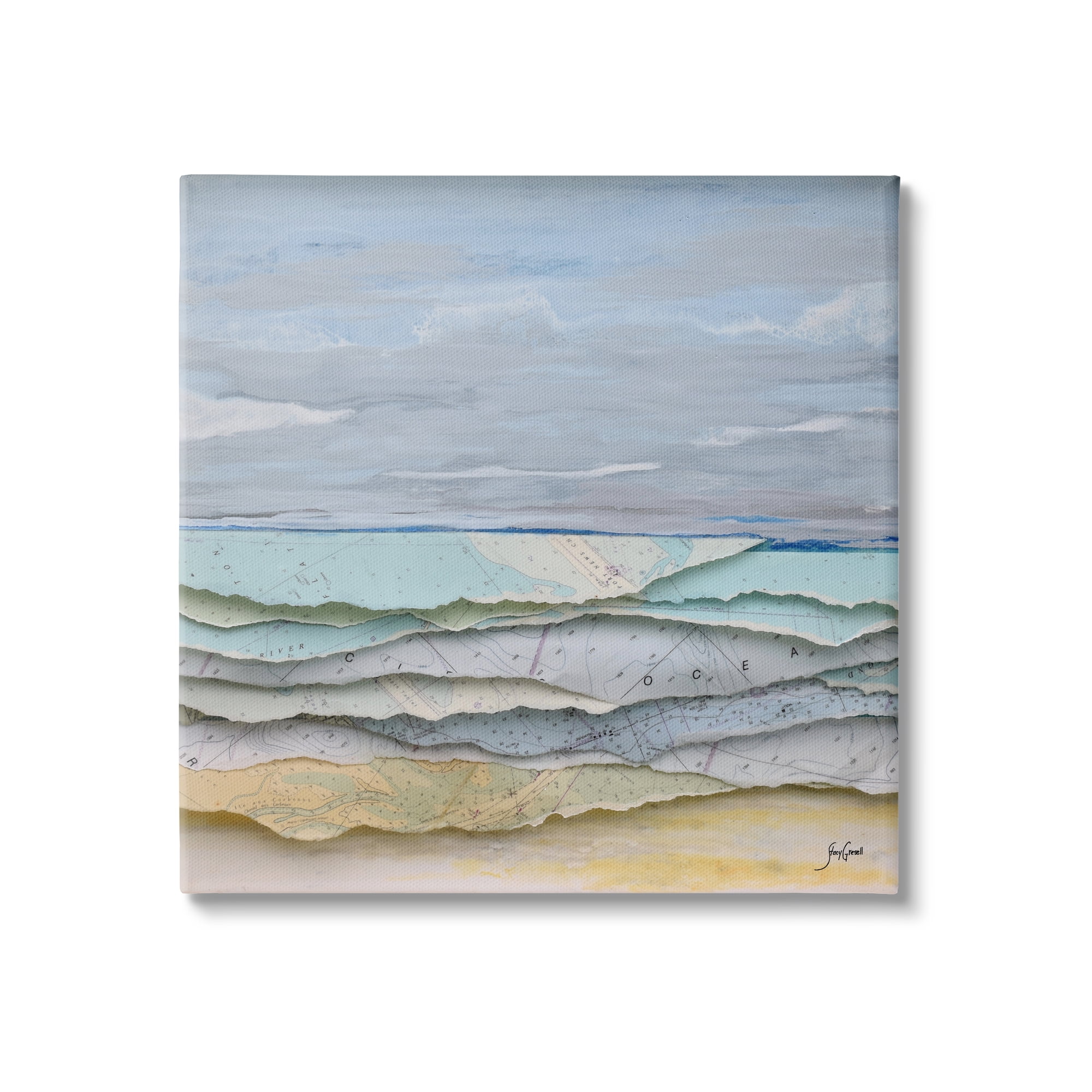 Stupell Industries Layered Map Clippings Beach Shoreline Abstract ...