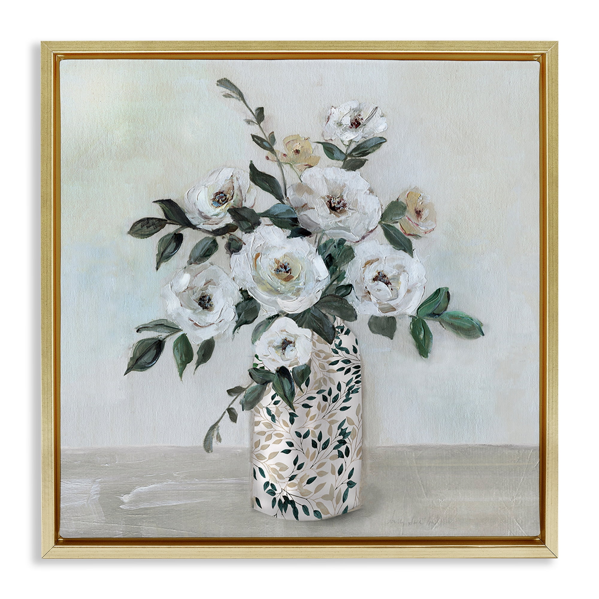 Stupell Industries Leaf Patterned Flower Vase Gold Framed Floater ...
