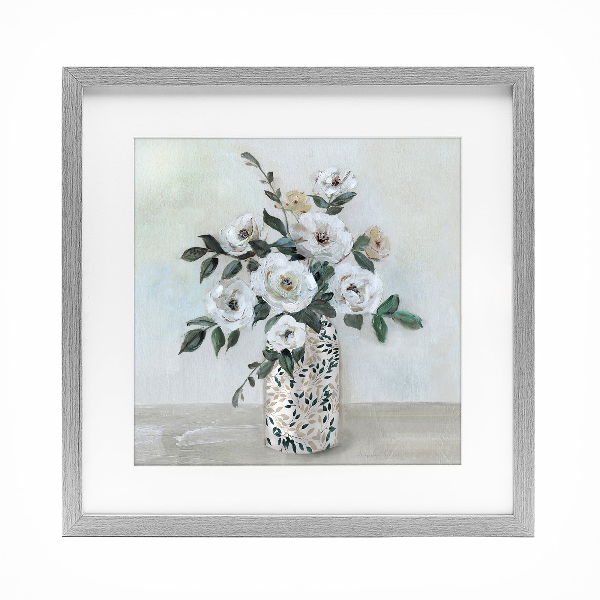 Stupell Industries Leaf Patterned Flower Vase Gray Framed Print Under ...