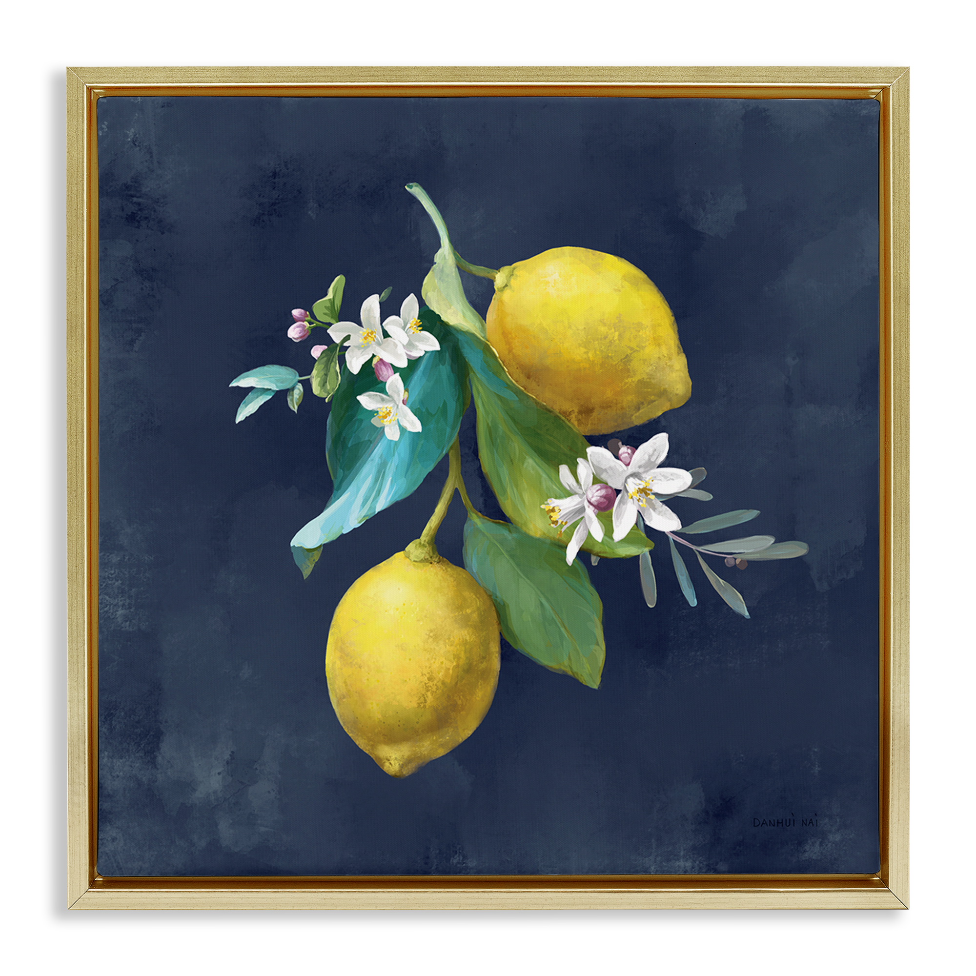 Stupell Industries Lemon Cluster on Blue Food & Beverage Painting Gold ...