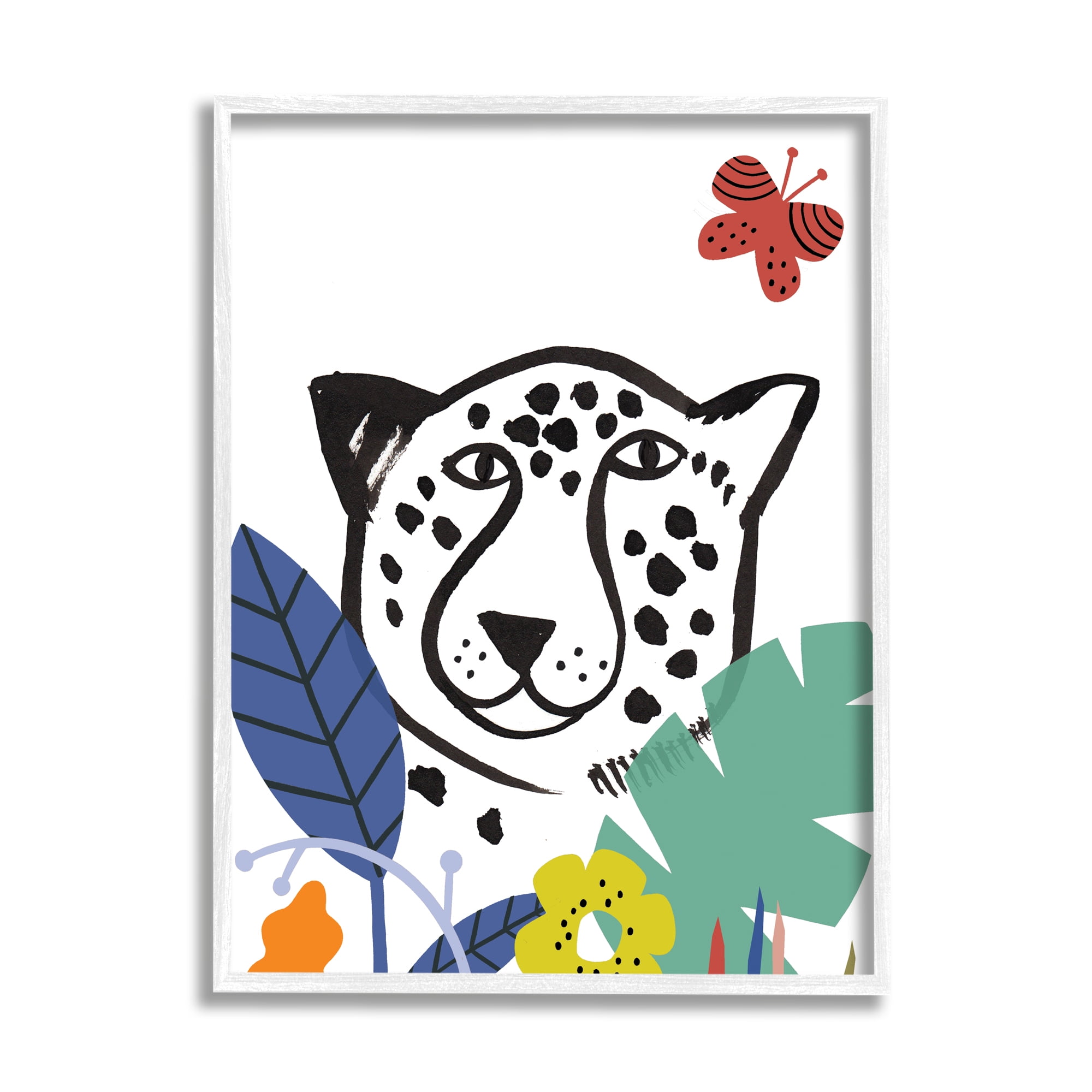 Stupell Industries Leopard Flower Foliage Jungle Cat Safari Portrait,24 ...