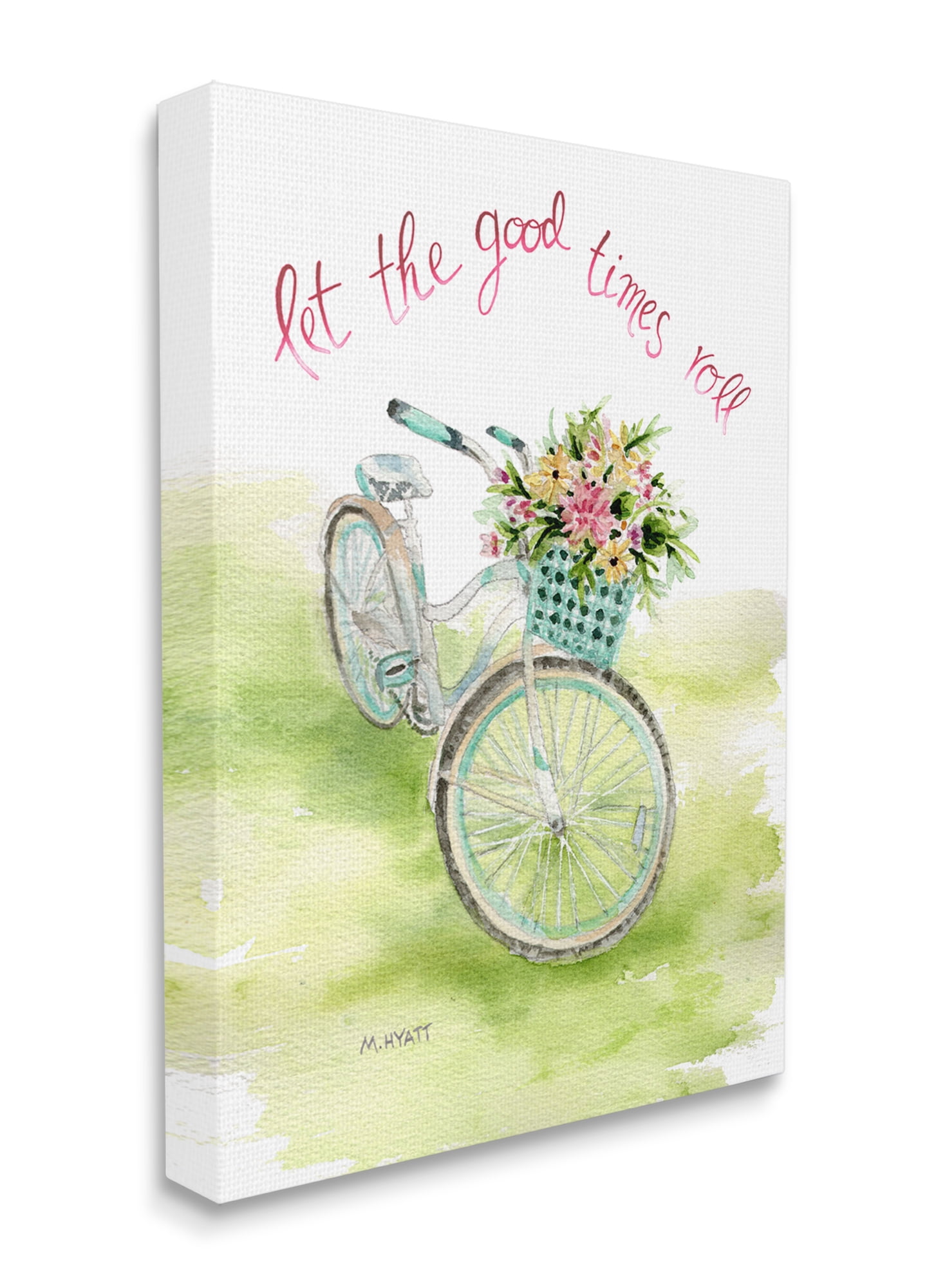 Stupell Industries Let Good Times Roll Phrase Blue Floral Bike Canvas Wall Art, 30 x 40, Design ...