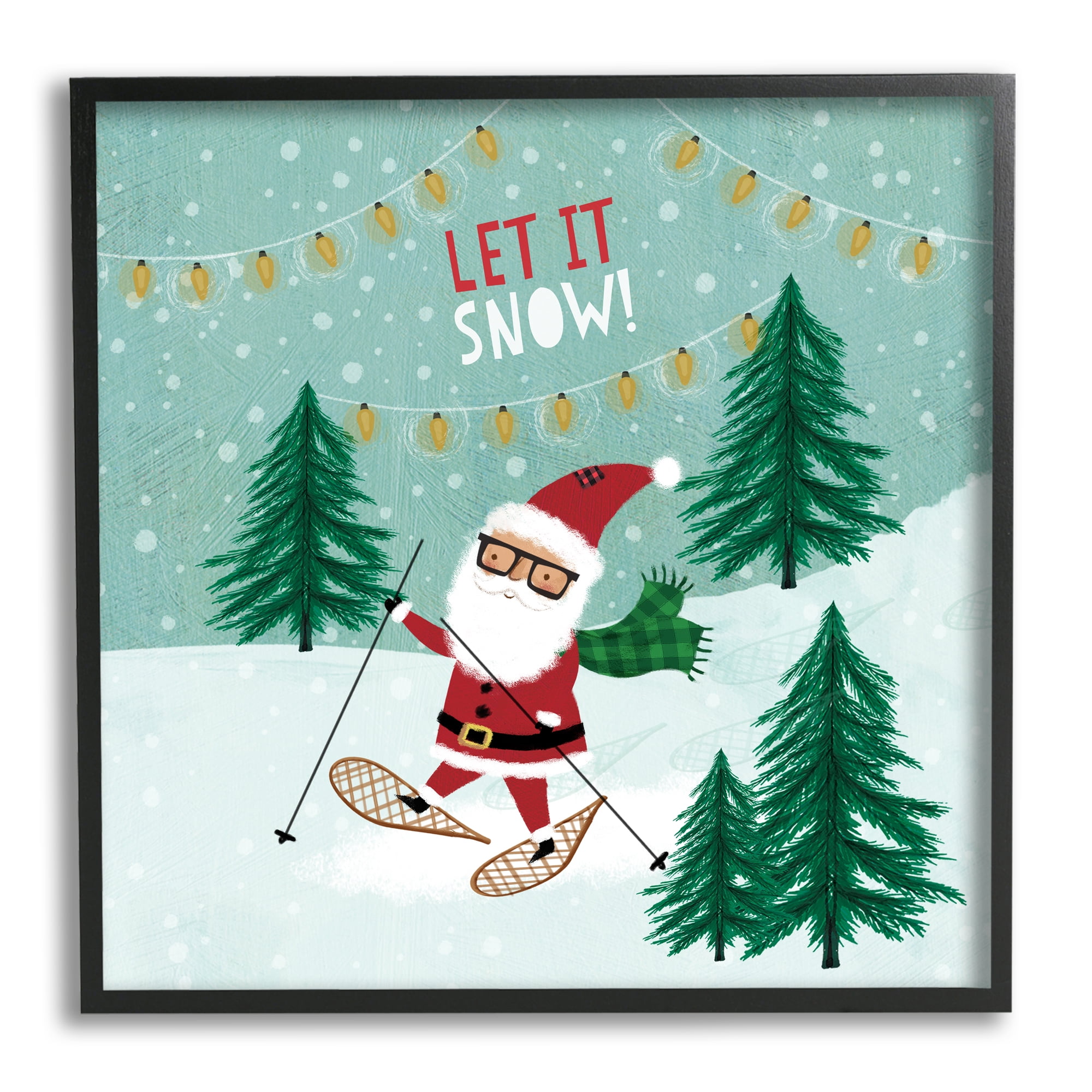 Stupell Industries Let It Snow Santa Snowshoeing Holiday Painting Black ...