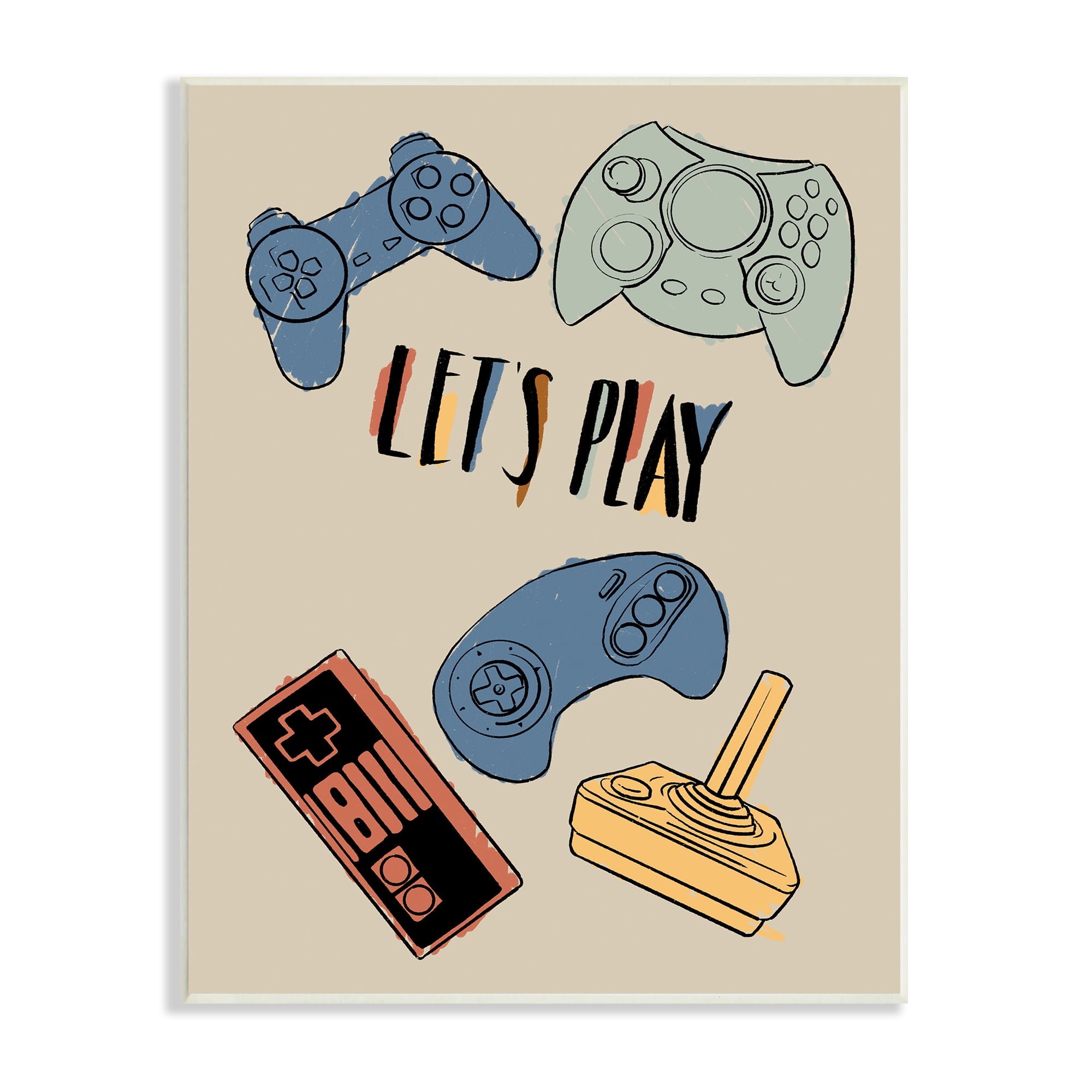 Stupell Industries Let's Play Phrase Vintage Video Game Controllers ... Stupell Industries Let's Play Phrase Vintage Video Game Controllers ...