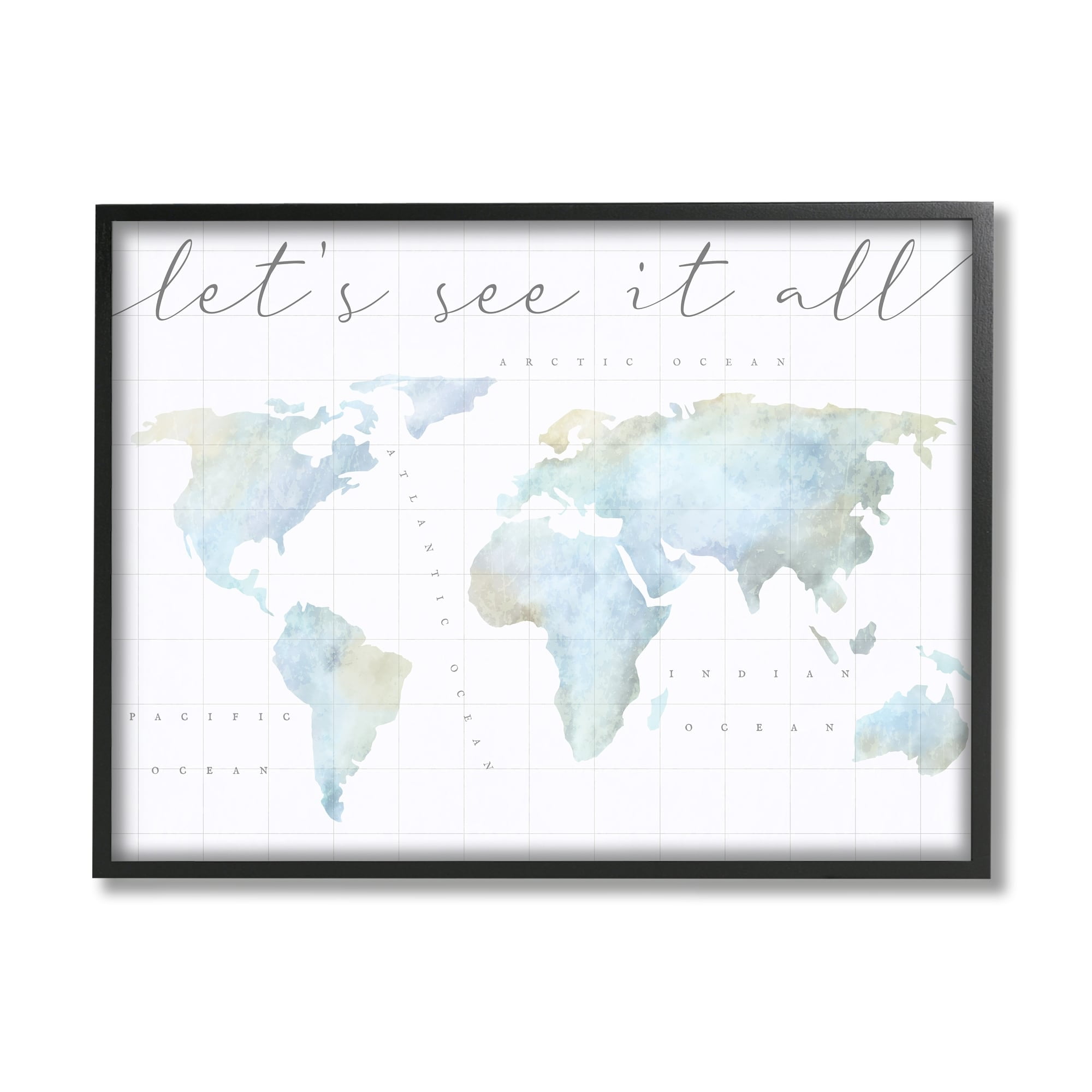 Stupell Industries Let's See It All World Map Typography Painting Black ...