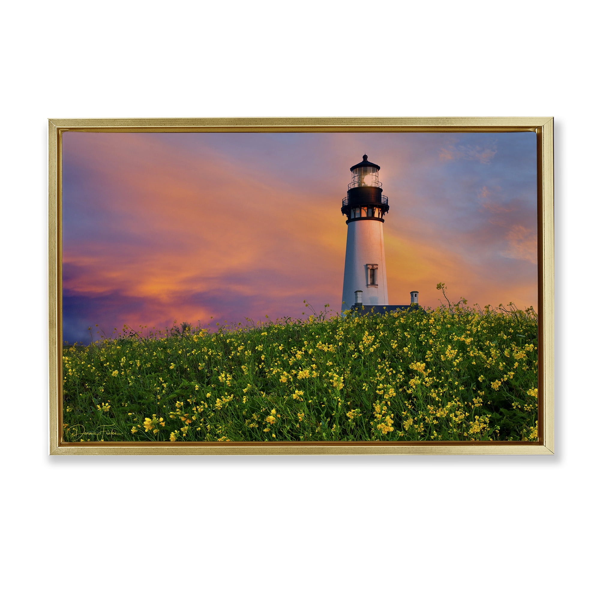 Stupell Industries Lighthouse & Floral Meadow Coastal Photography Gold ...