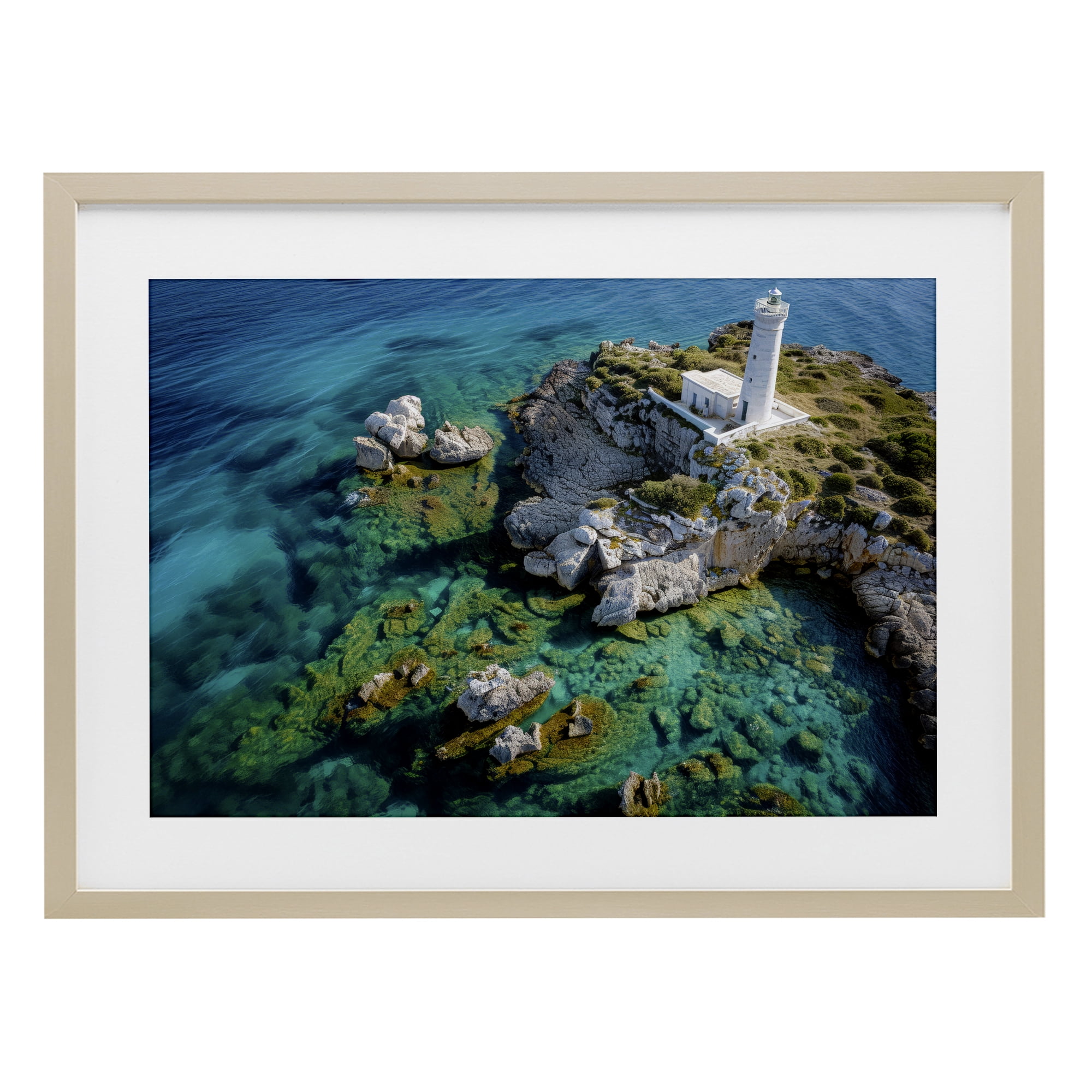 Stupell Industries Lighthouse with Seaside Rocks Birch Framed Print ...