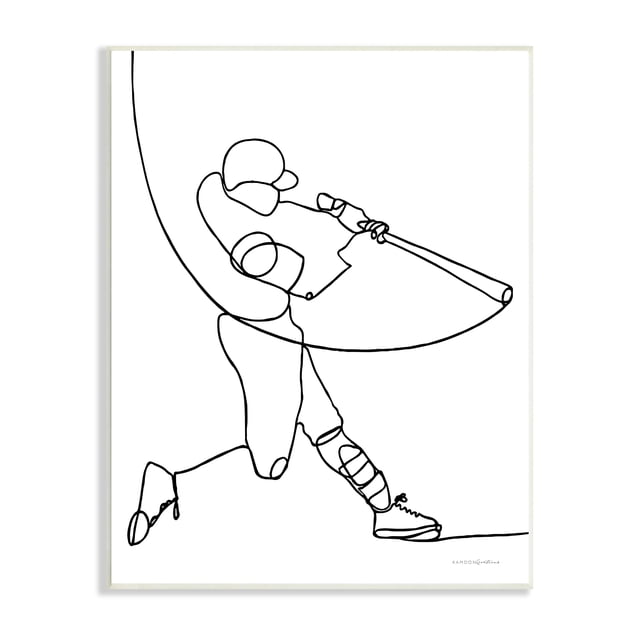 Stupell Industries Line Doodle Playing Baseball Minimal Design, 10 x 15 ...