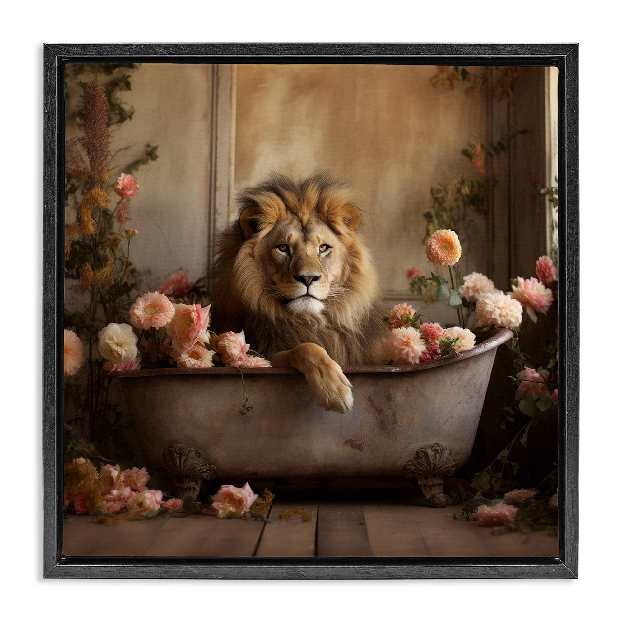 Stupell Industries Lion in Flower Filled Tub Animals & Insects Painting ...