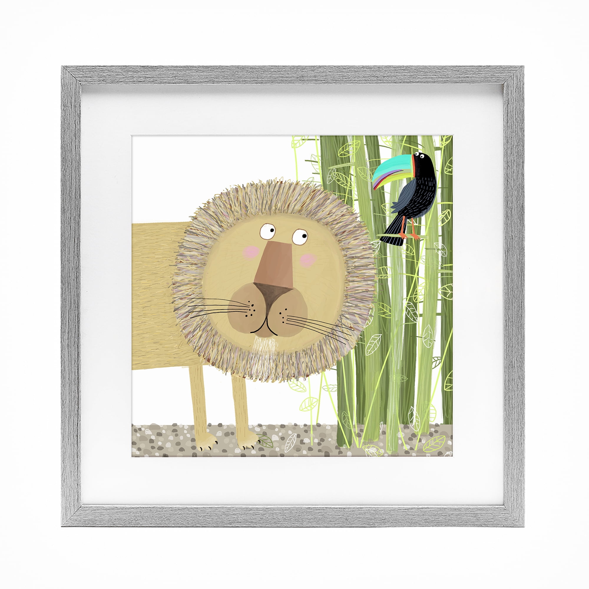 Stupell Industries Lion with Bamboo Trees & Toucan Gray Framed Print ...