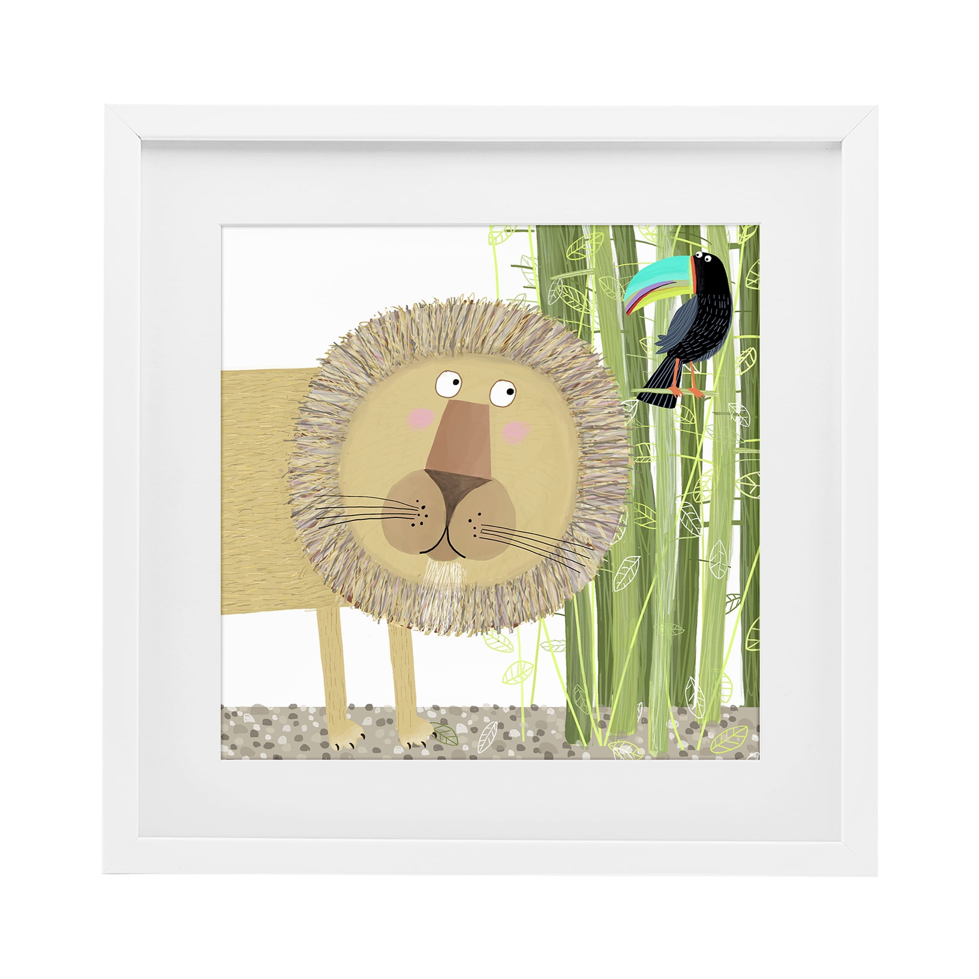 Stupell Industries Lion with Bamboo Trees & Toucan White Framed Print ...
