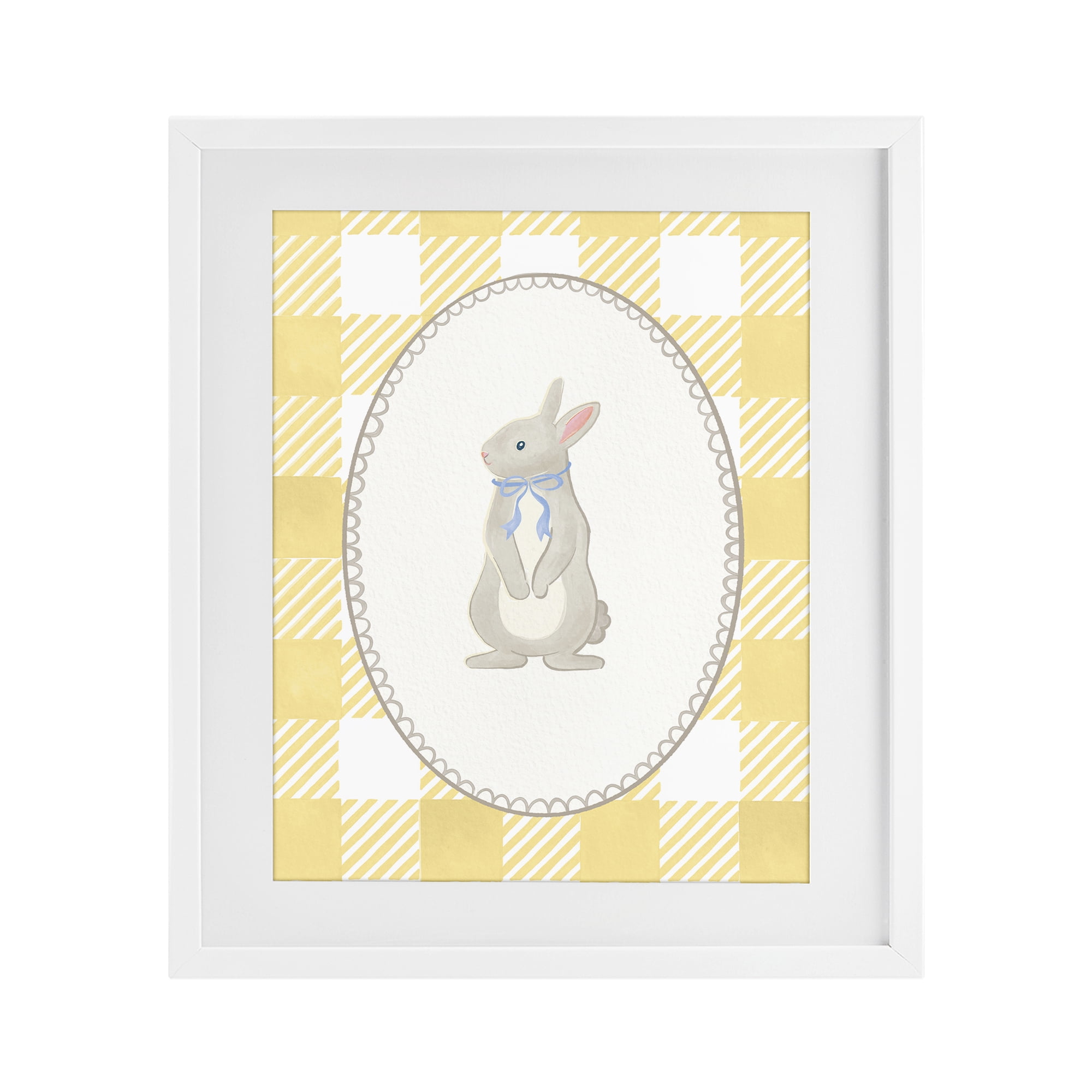 Stupell Industries Little Bunny on Yellow Gingham White Framed Print ...