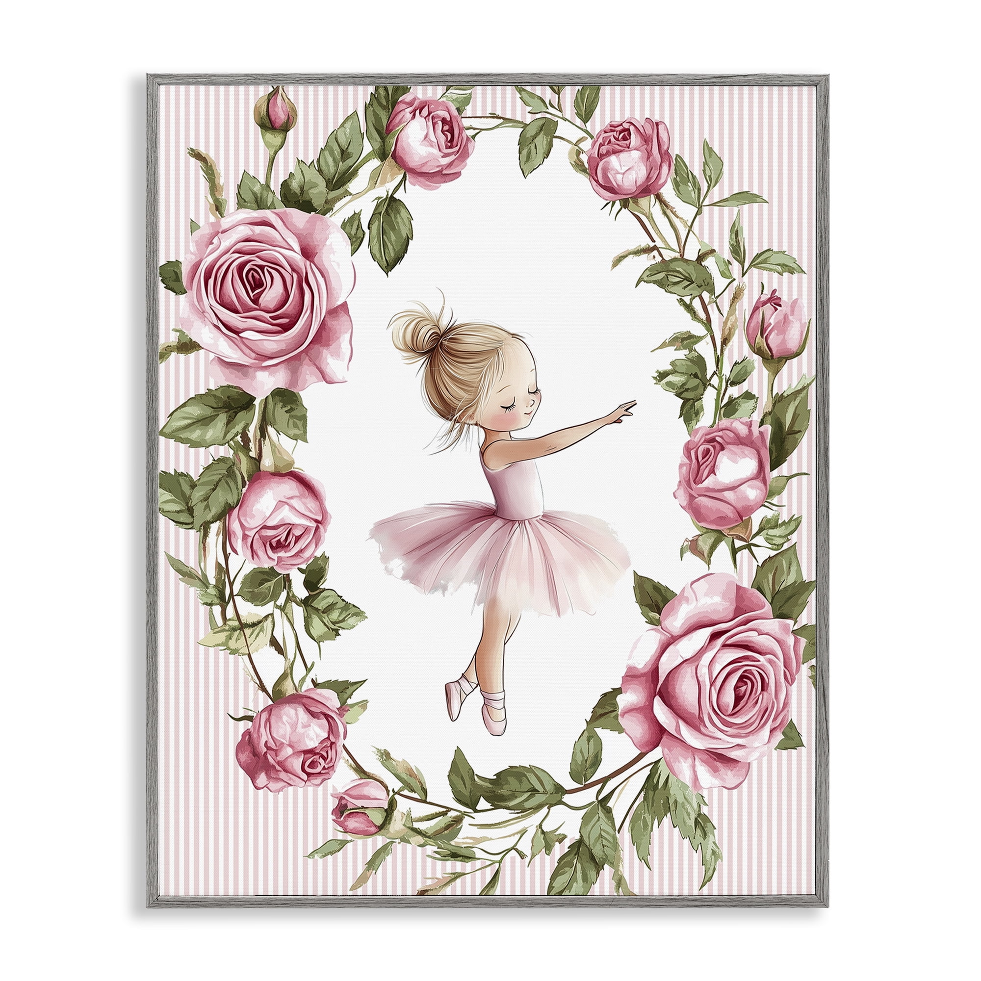 Stupell Industries Little Rose Dance Ballerina Gray Framed Giclee Art ...