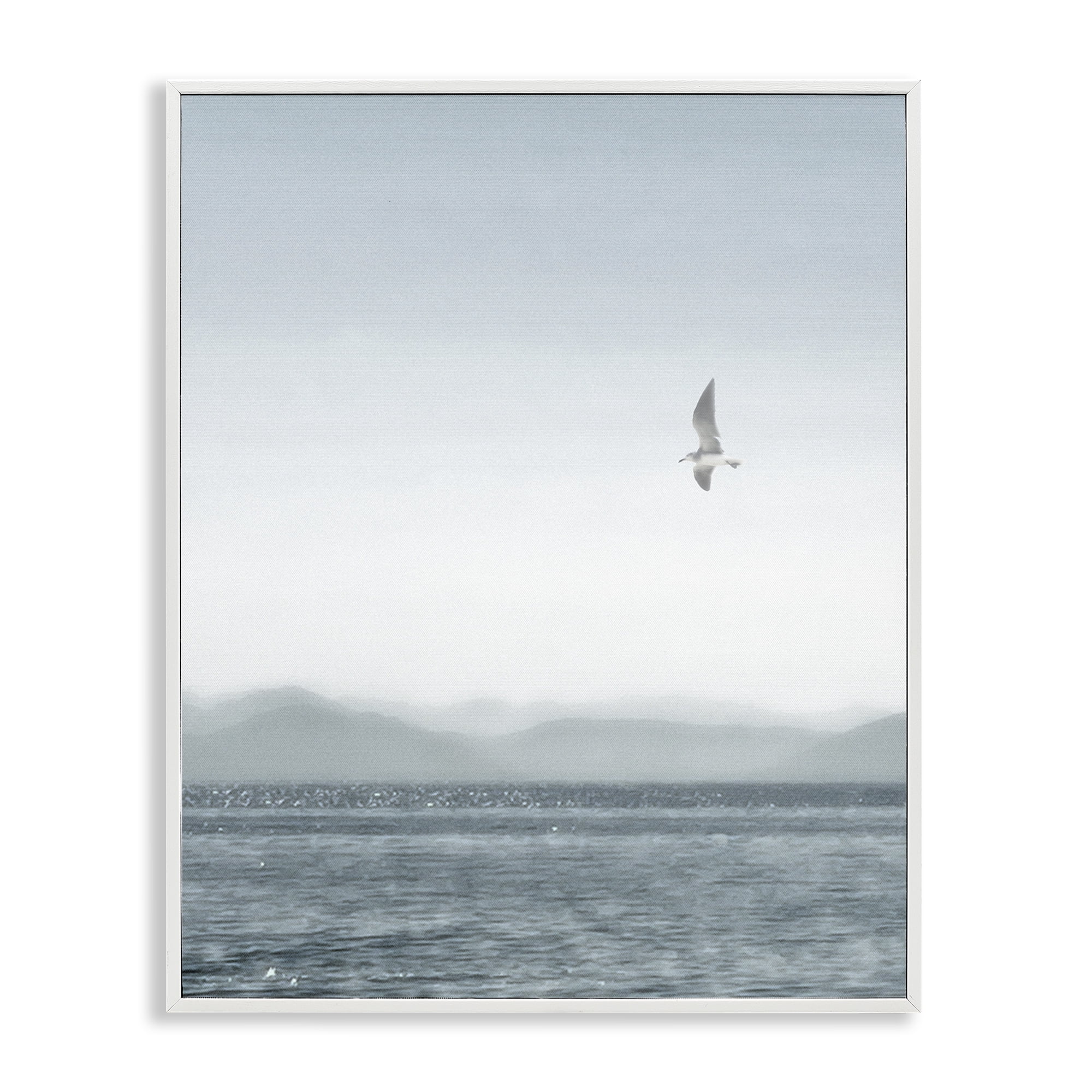 Stupell Industries Lone Gull over Sea Coastal Painting White Framed Art ...