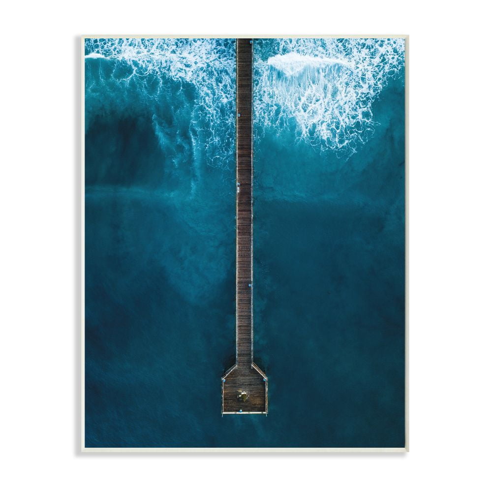 Stupell Industries Long Wood Wharf Beach White Ripple Waves Wall Plaque ...